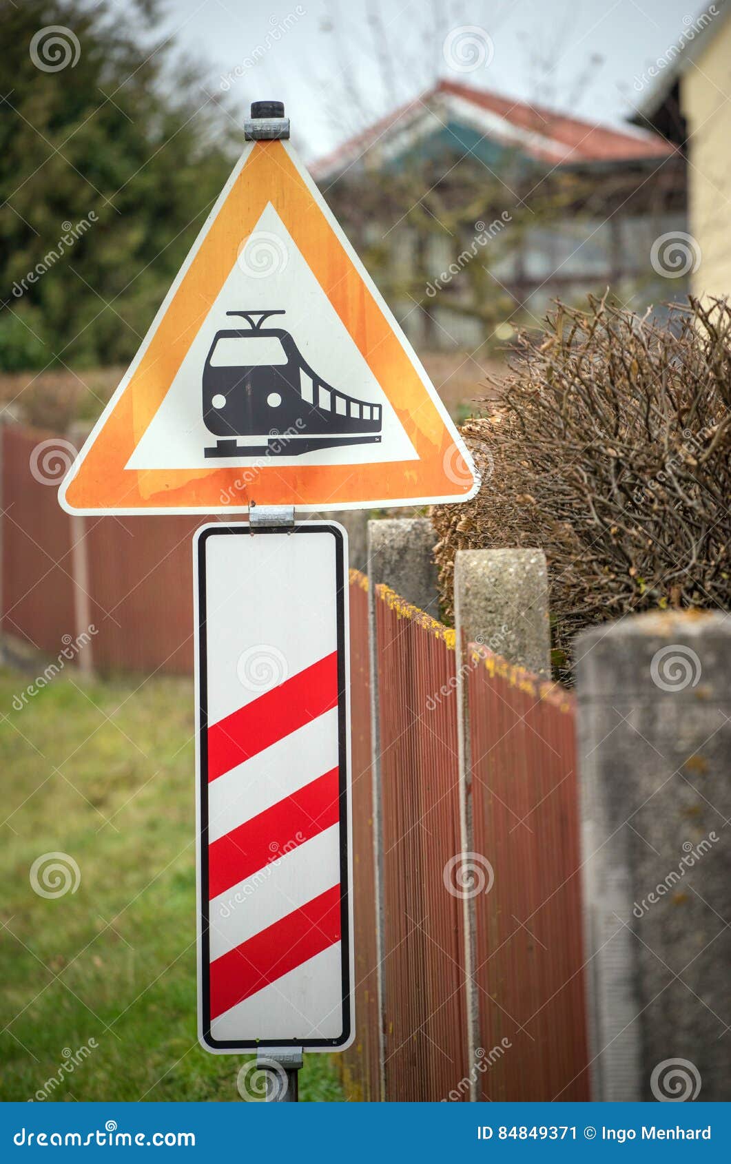 Red German Triangle Warning Sign for Incoming Train Stock Image - Image ...