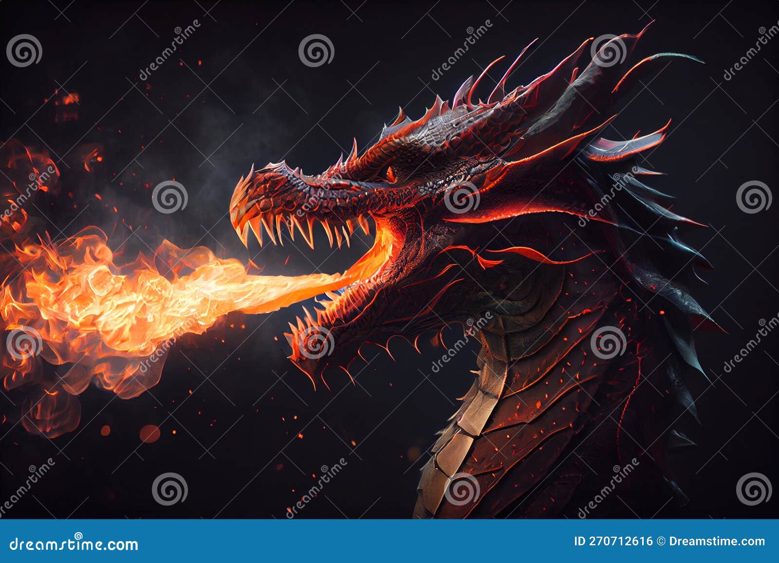 Red Giant Dragon Breathing Fire on Dark Background.generative Ai Stock ...