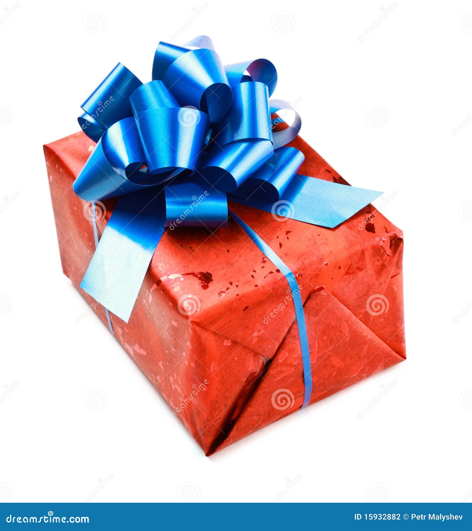 Red gift box with blue bow stock photo. Image of anniversary - 15932882