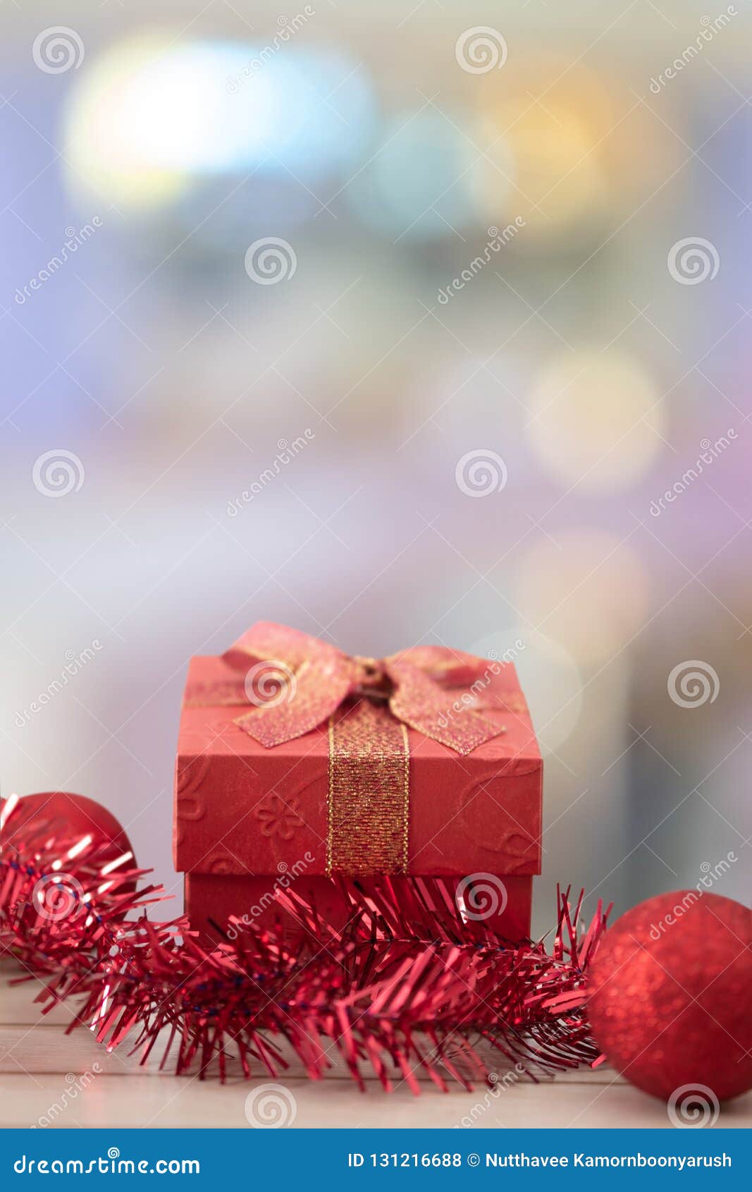 Red Gift Box with Bokeh Background Stock Photo - Image of ribbon, cute ...