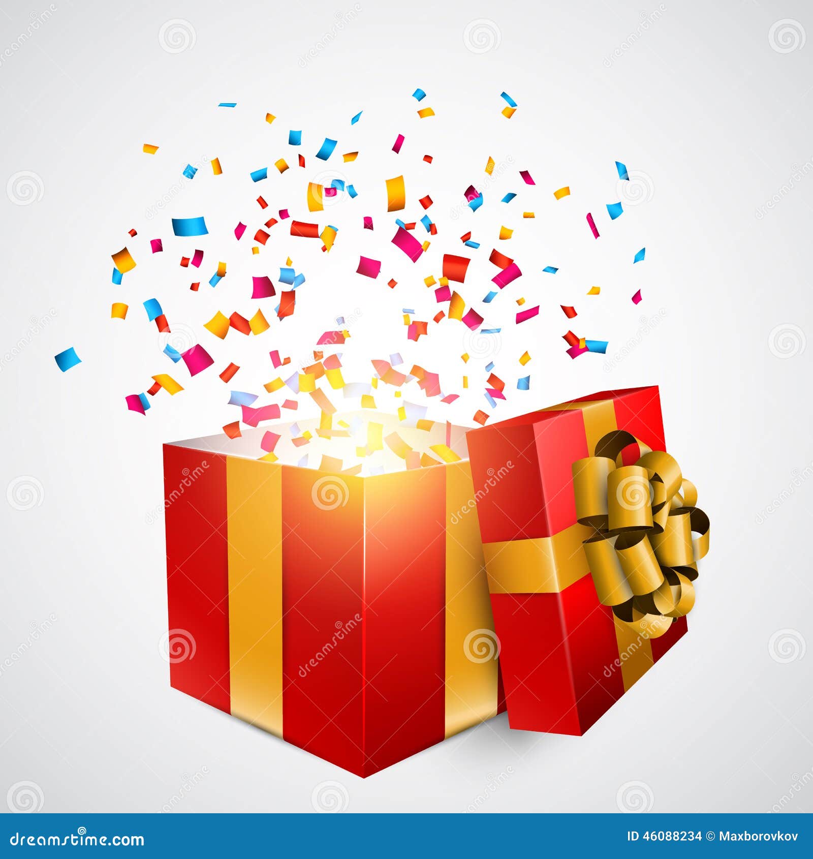 Red Gift Box with Confetti. Stock Vector - Illustration of cube, gold ...