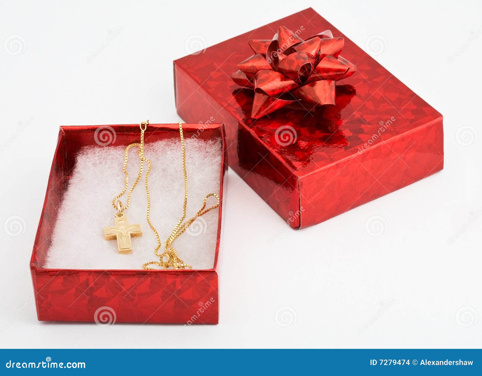 Red Gift Box with Cross on Chain within Stock Photo - Image of greek ...