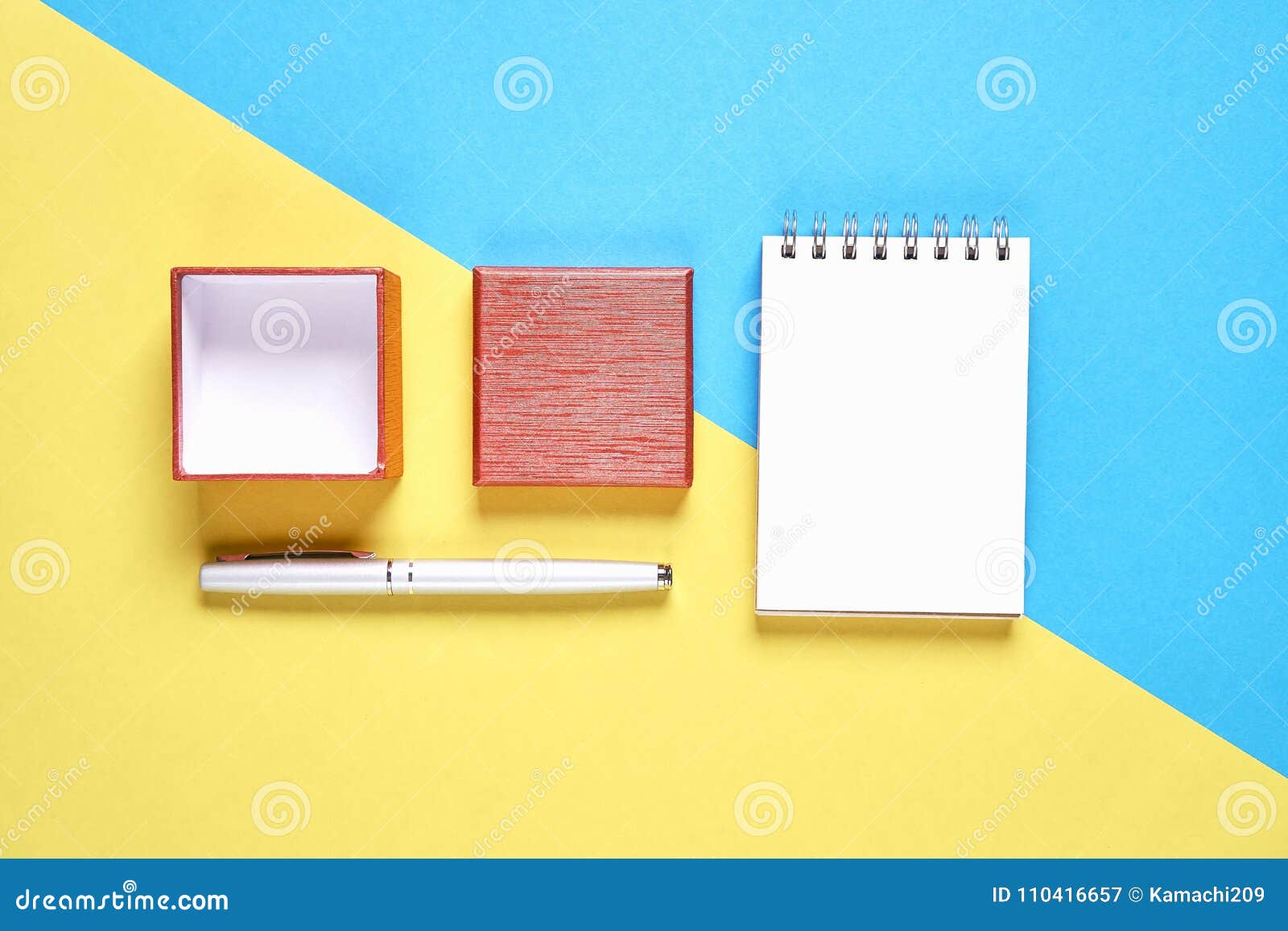 Red Gift Box,and Empty Notebook on Pastel Background, Free Space on the ...
