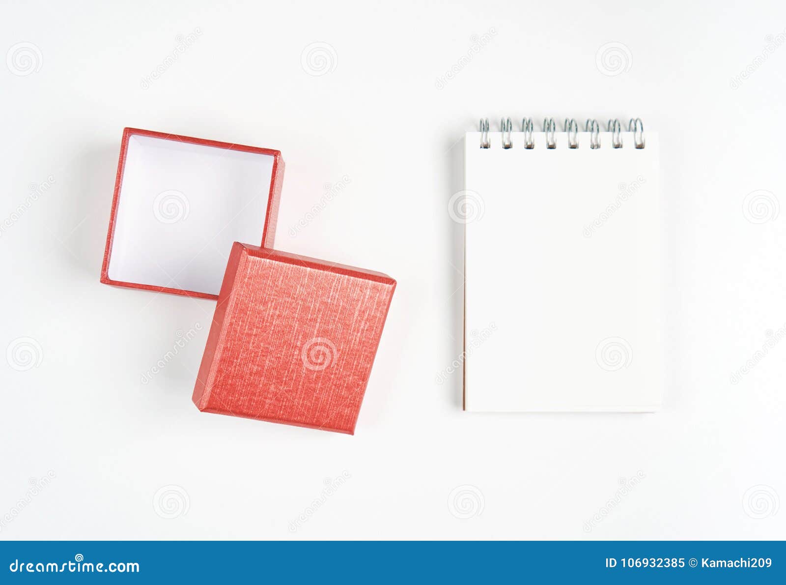 Red Gift Box,and Empty Notebook on White Background, Free Space on the ...