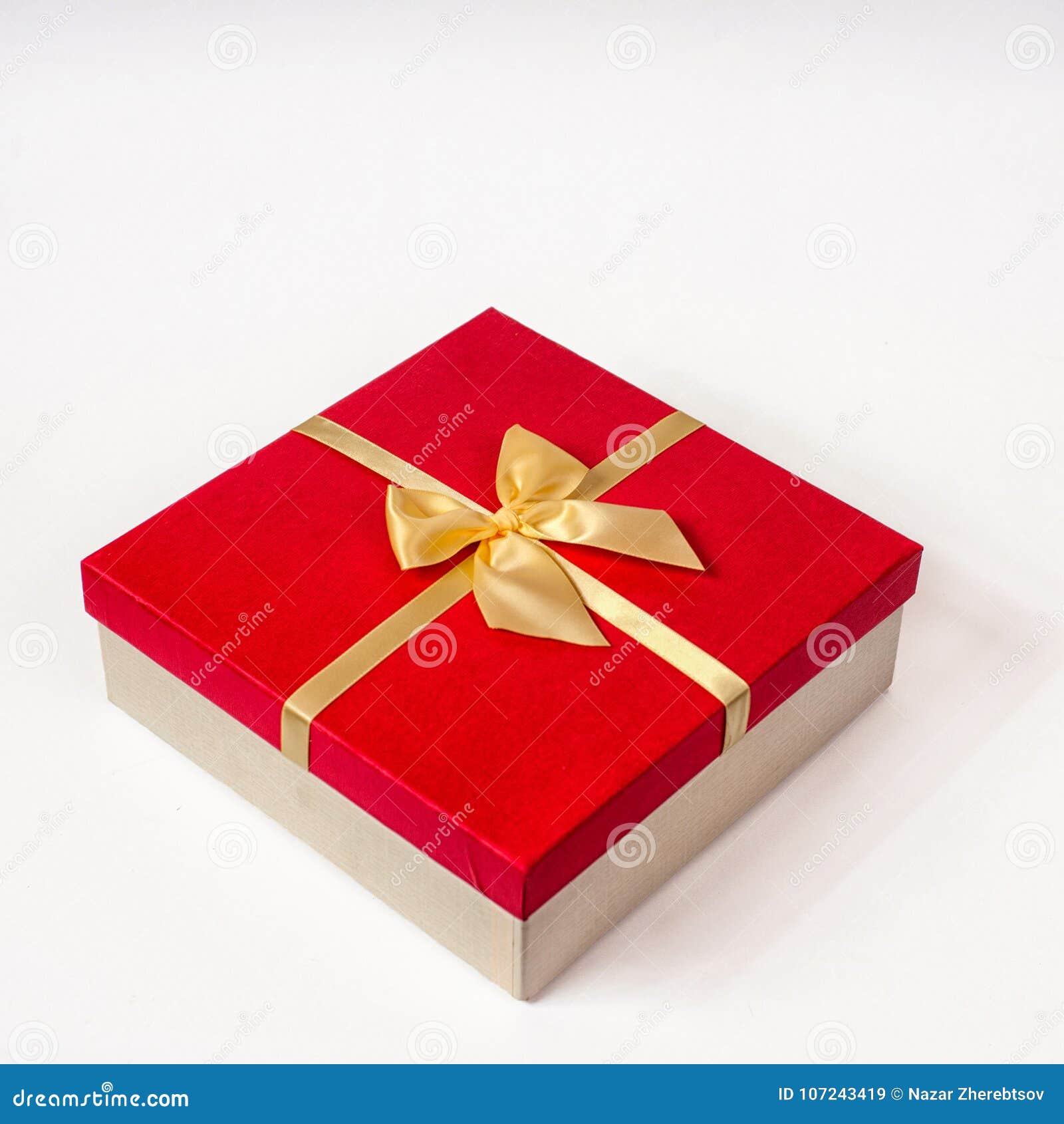 Red Gift Box with Gold Ribbon Bow, Isolated on White Stock Image ...