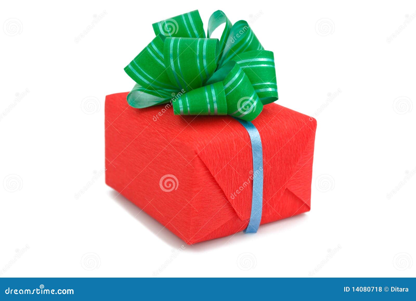Red Gift Box with a Green Bow Stock Photo - Image of party, color: 14080718