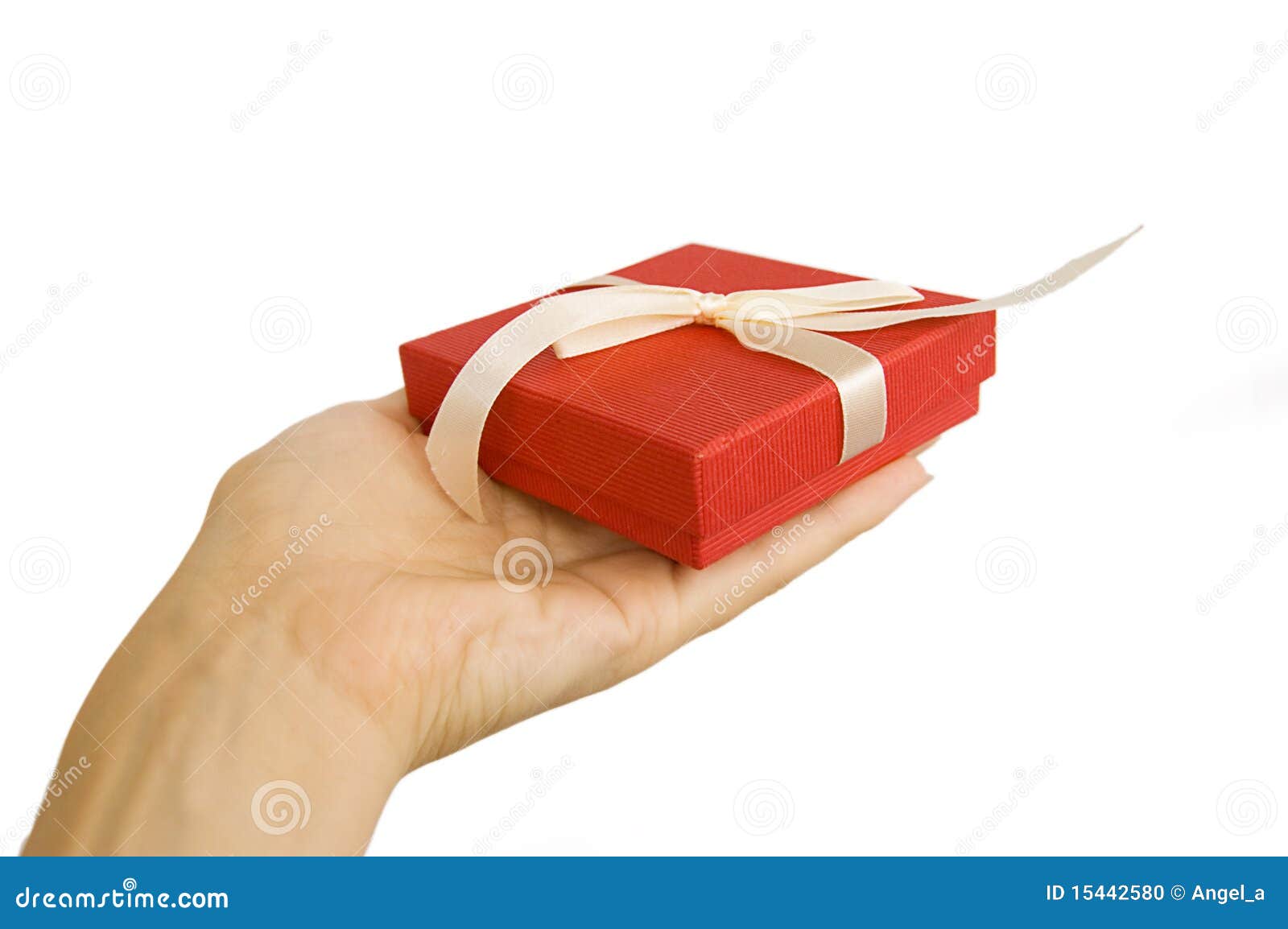 Red gift box in hand stock photo. Image of hold, birthday - 15442580