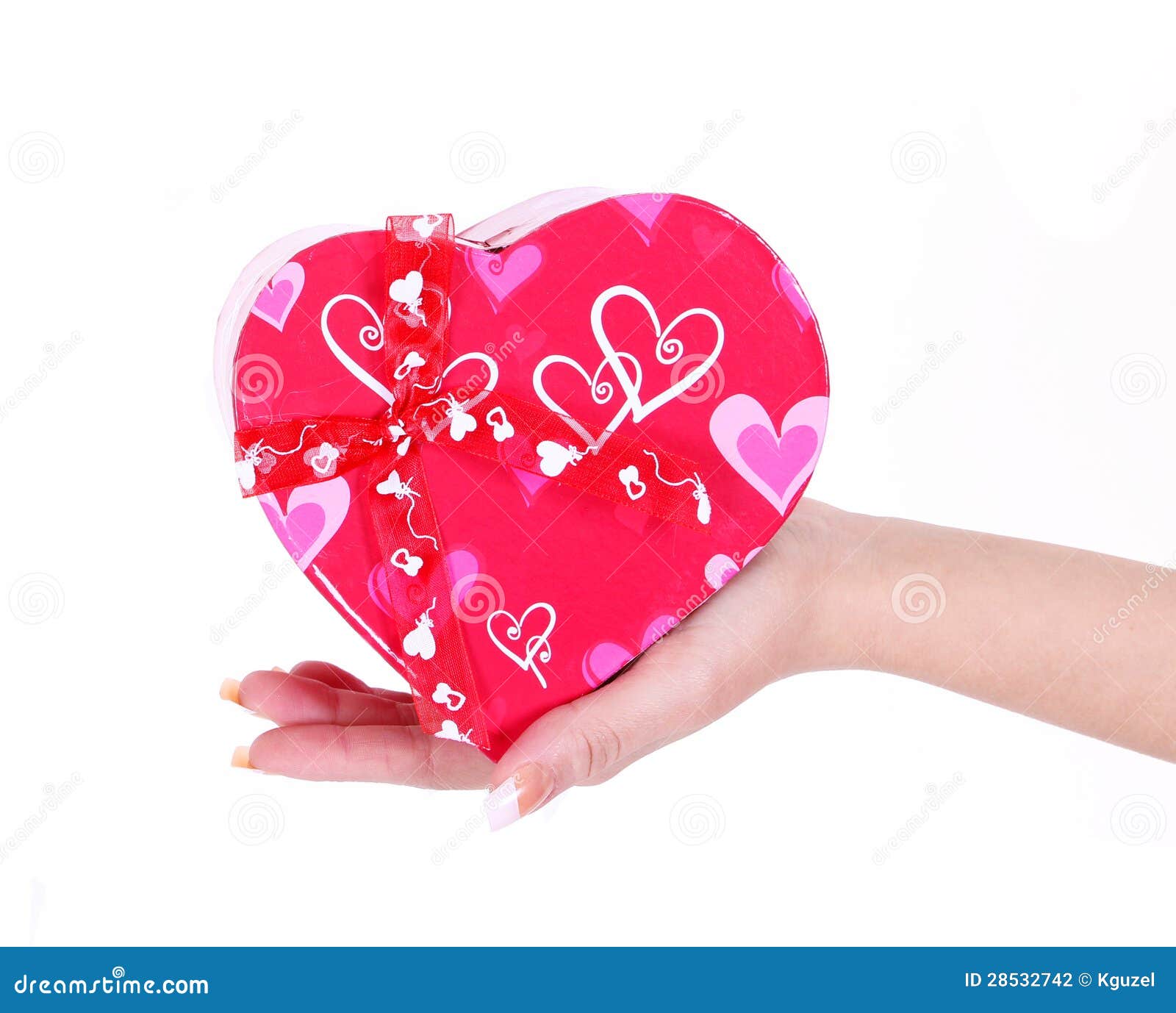 Red Gift Box in Heart Shape for Valentine S Day in Hand Isolated Stock ...