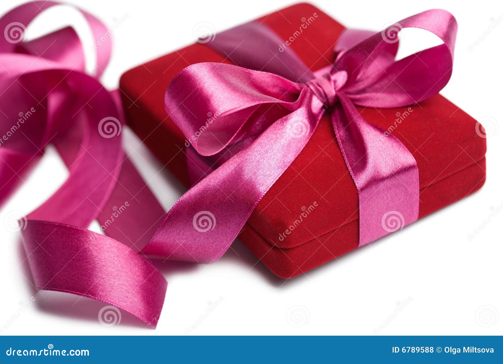 Red Gift Box with Pink Ribbon Isolated Stock Photo - Image of color ...