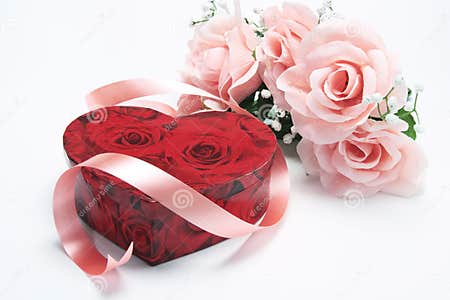 Red Gift Box with Pink Roses Stock Image - Image of heart, passion: 3920173