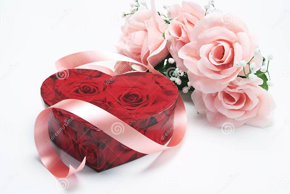 Red Gift Box with Pink Roses Stock Image - Image of heart, passion: 3920173