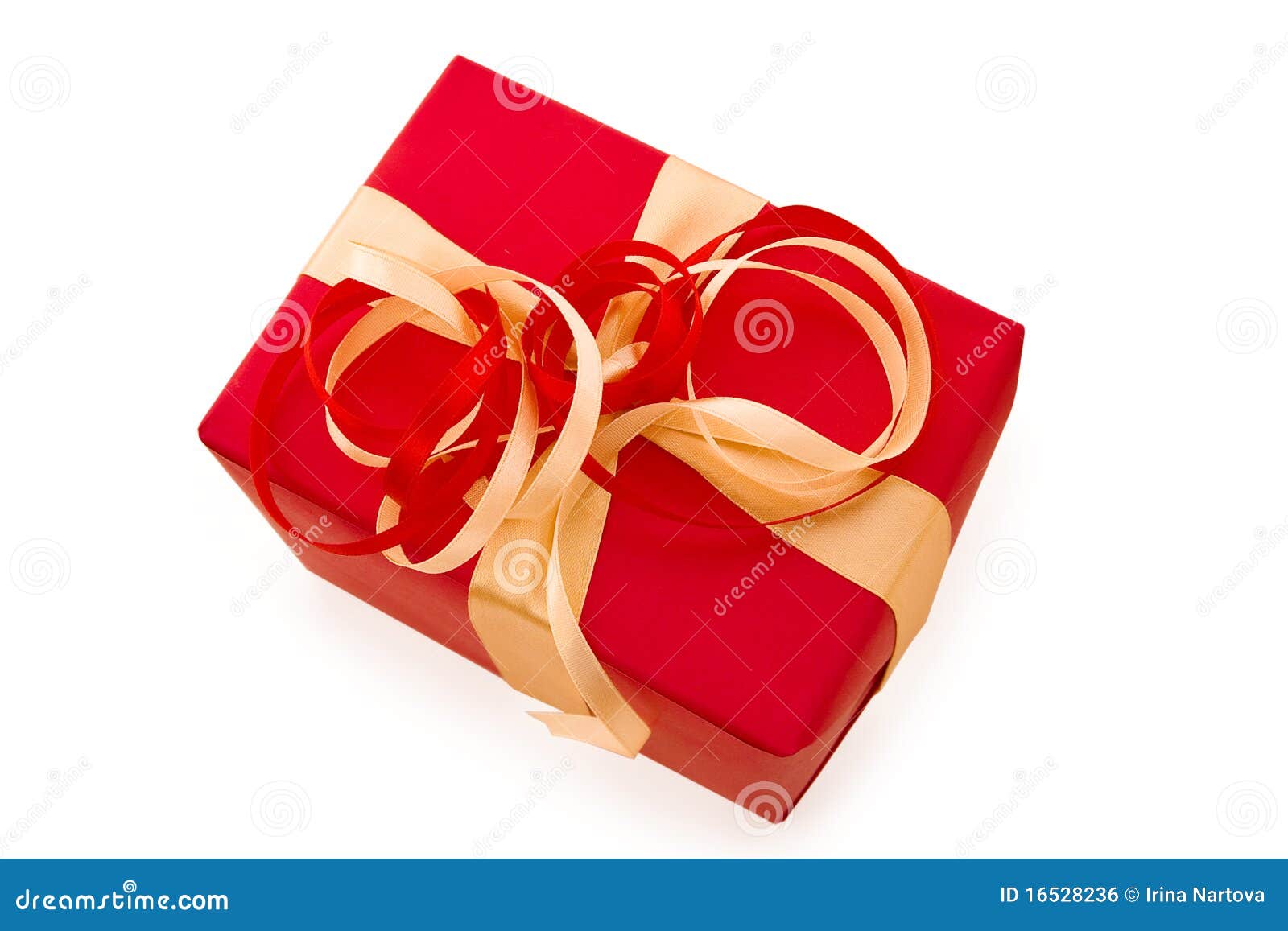 Red Gift Box with Red and Gold Satin Ribbon Bow Stock Photo - Image of ...