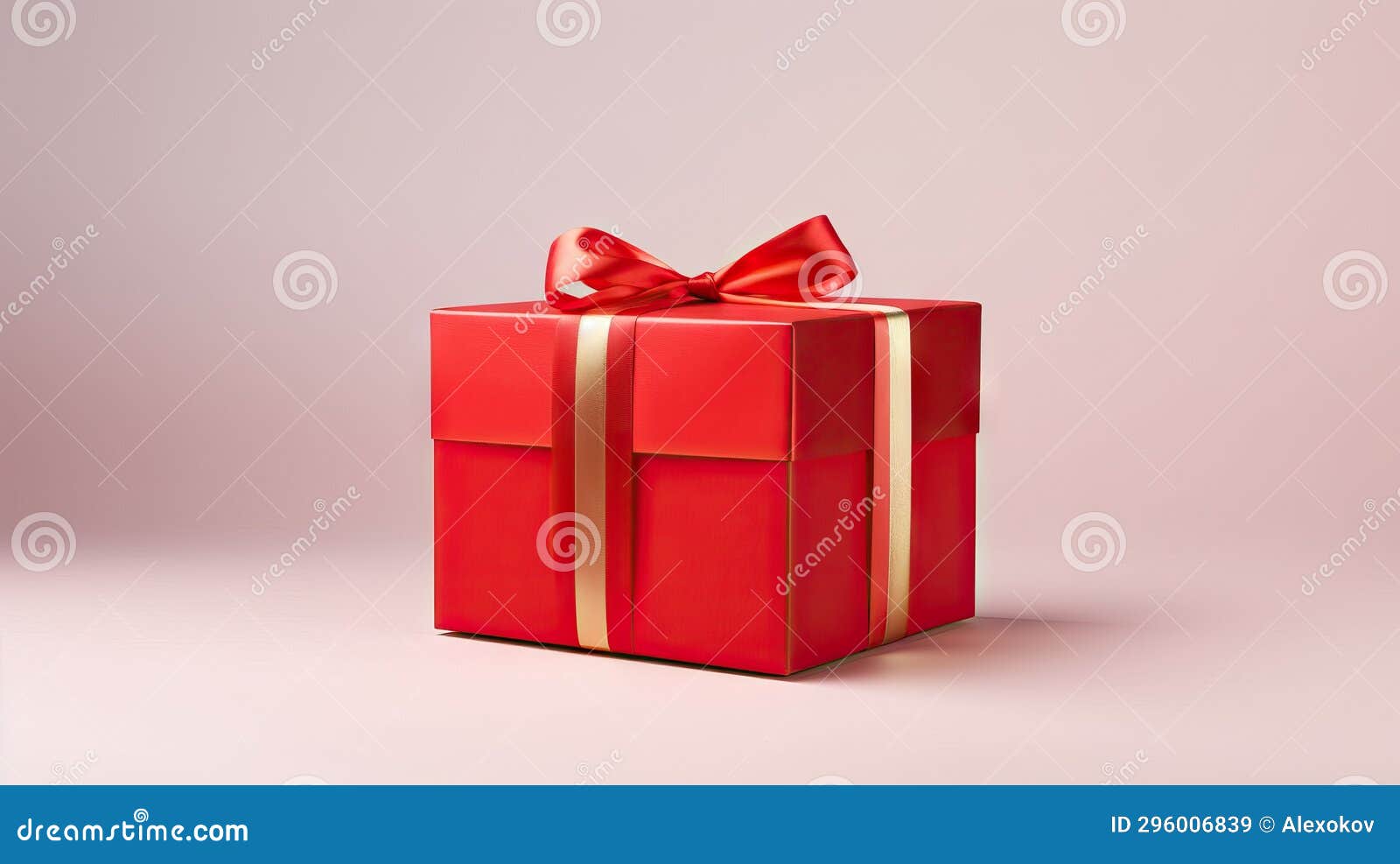Red Gift Box with Red Ribbon Bow on Pastel Background. 3d Rendering ...