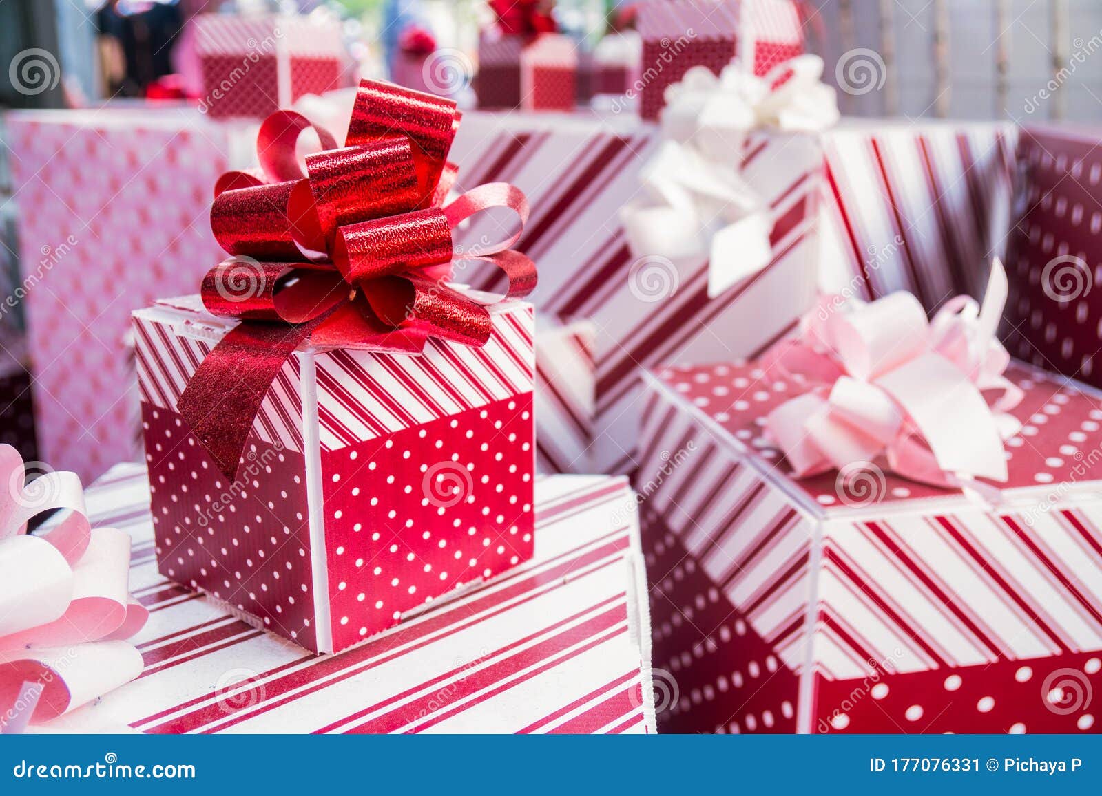 The Red Gift Box and Red Ribbon Object Stock Image - Image of design ...