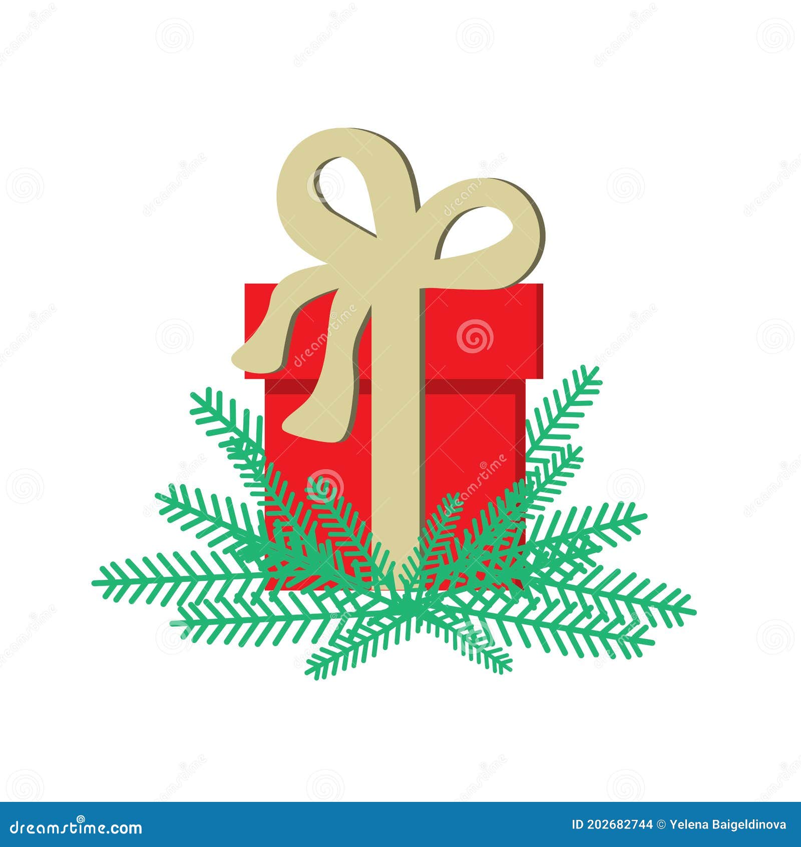 A Red Gift Box Stands in the Branches of a Christmas Tree Stock ...