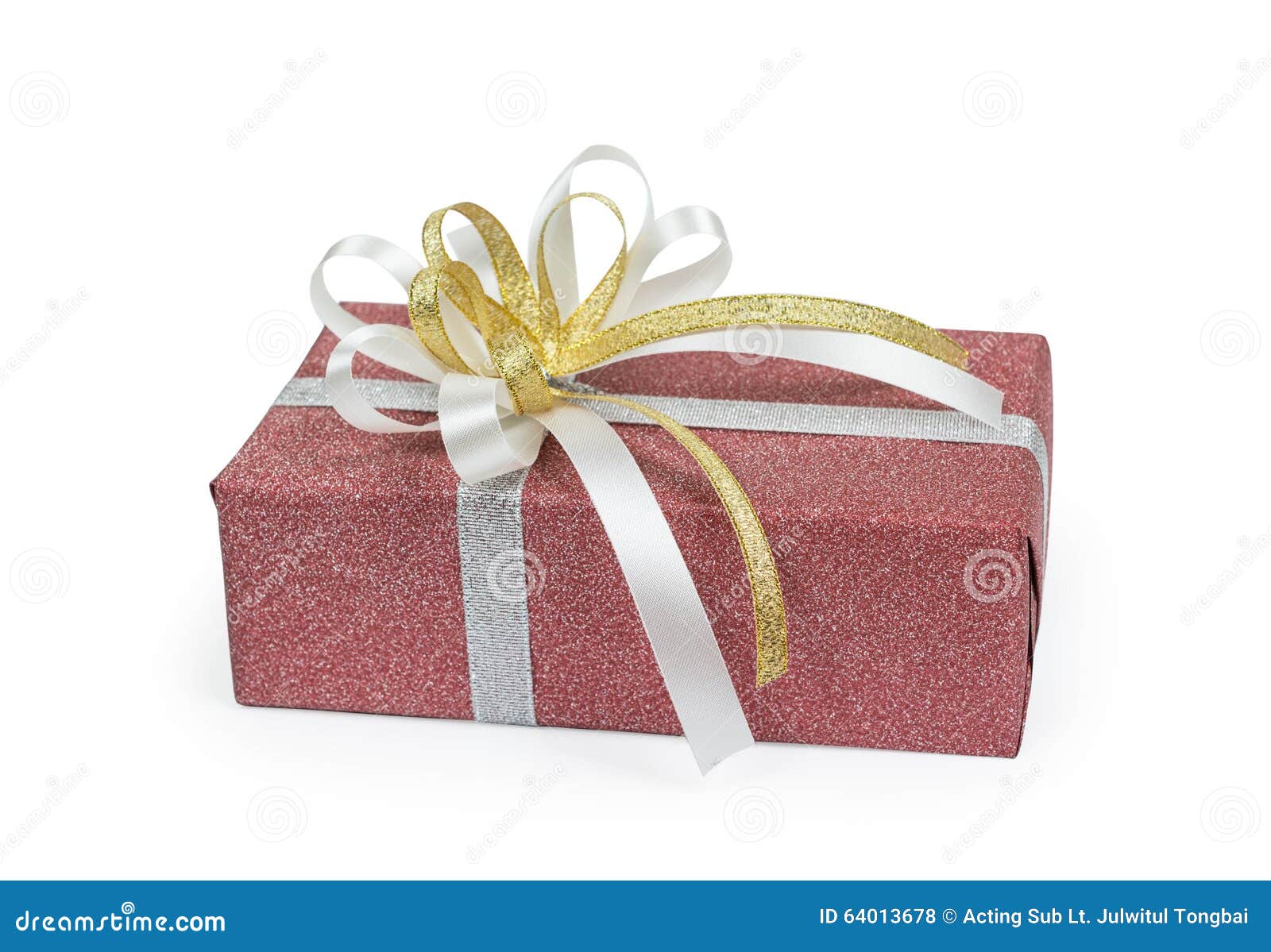 Red Gift Box with White and Gold Ribbons Bow Stock Photo - Image of ...