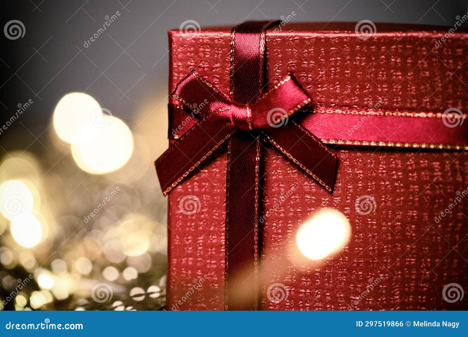 Red Gift Boxes and Holiday Christmas Lights Stock Photo - Image of ...