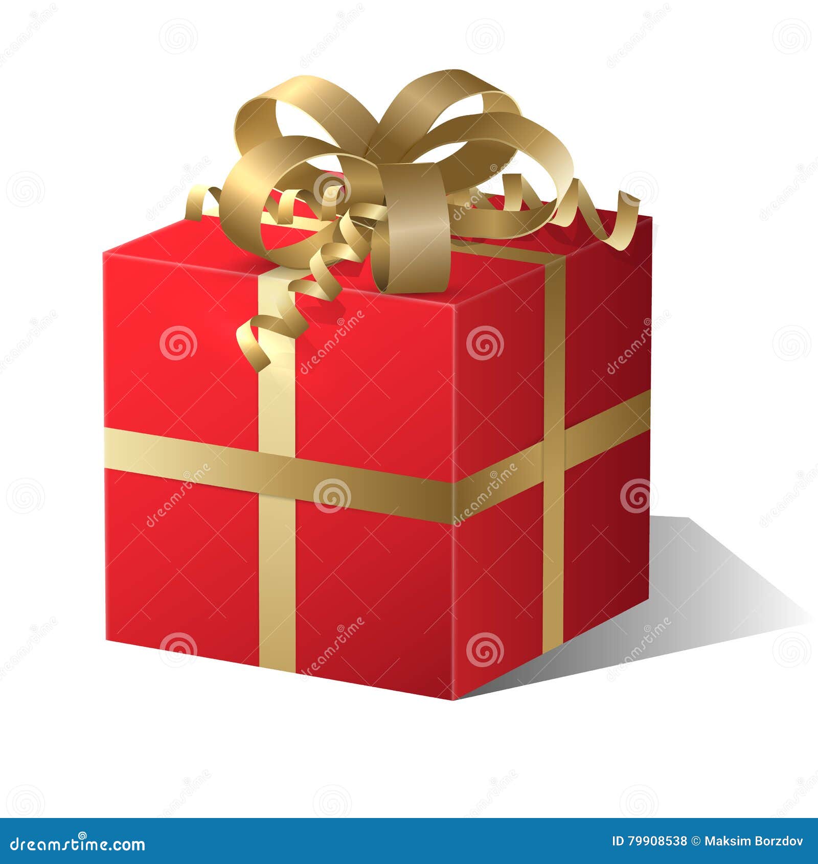 Red gift with gold bow. stock vector. Illustration of card - 79908538