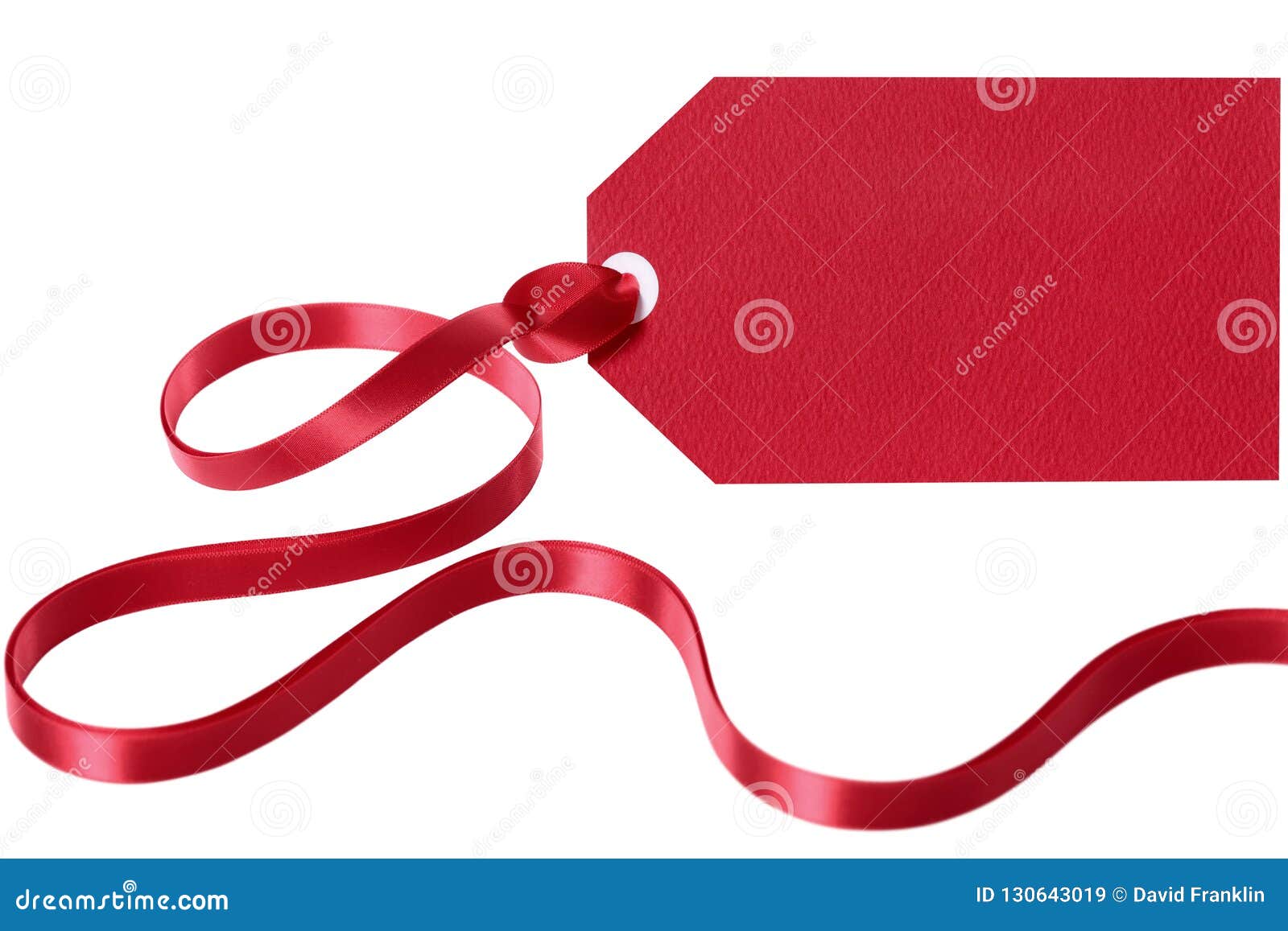Red Gift Tag Label with Ribbon Isolated White Background Flat View ...