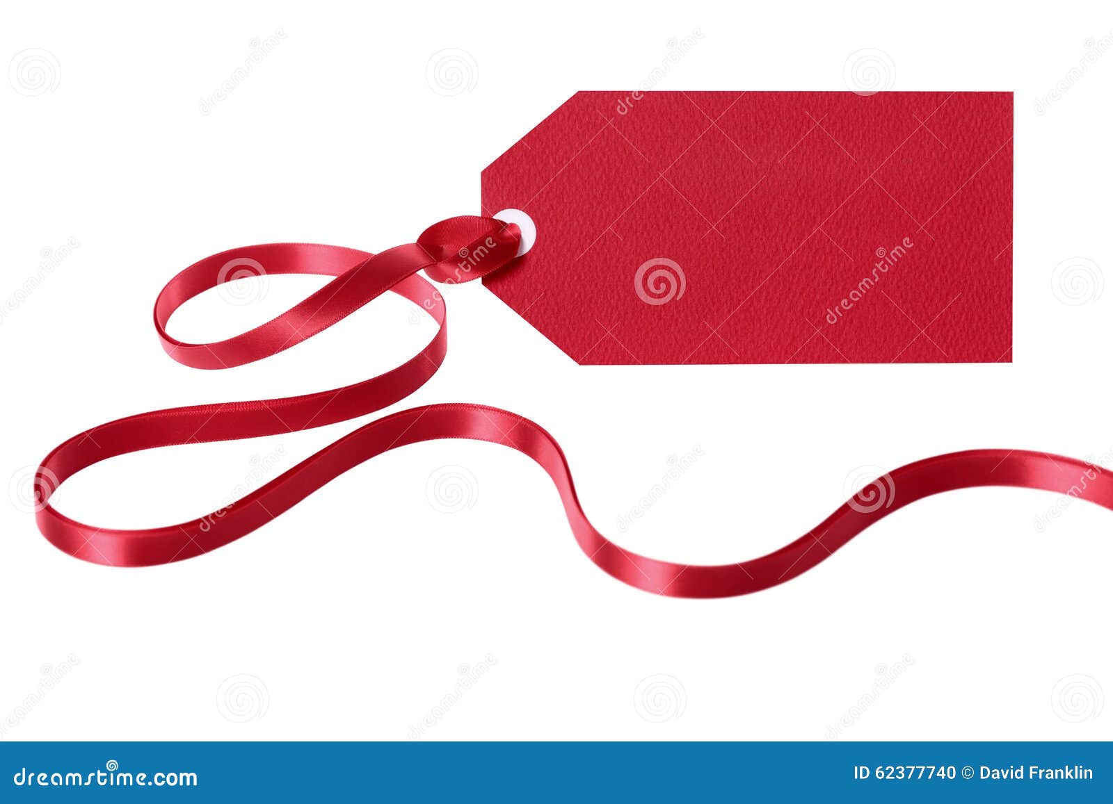 Red Gift Tag With Long Curly Ribbon Isolated On White Background Stock ...