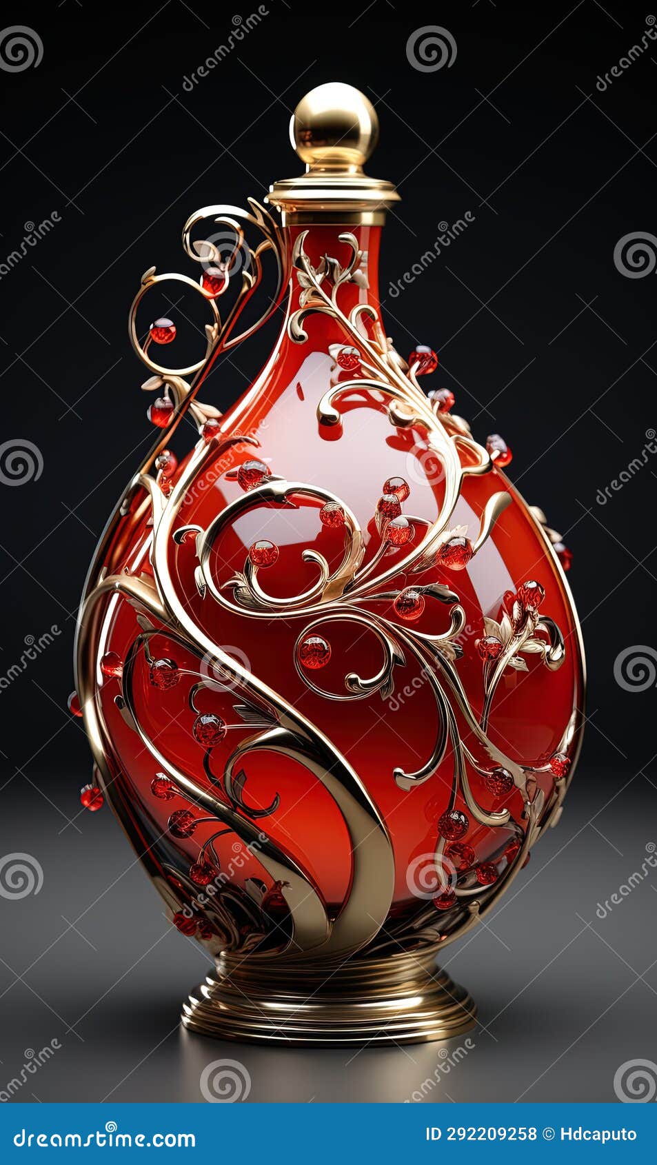 A Red Glass Amphora or Bottle with a Vintage Bronze Design Stock ...