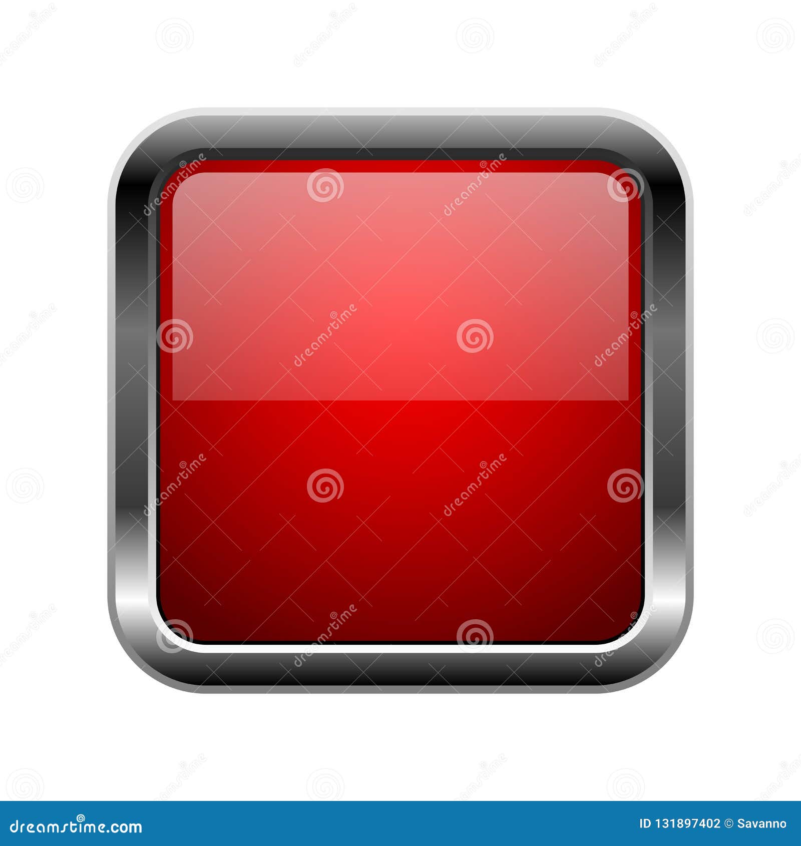Red Glass Button. Square 3d Shiny Icon with Metal Frame Stock Vector ...
