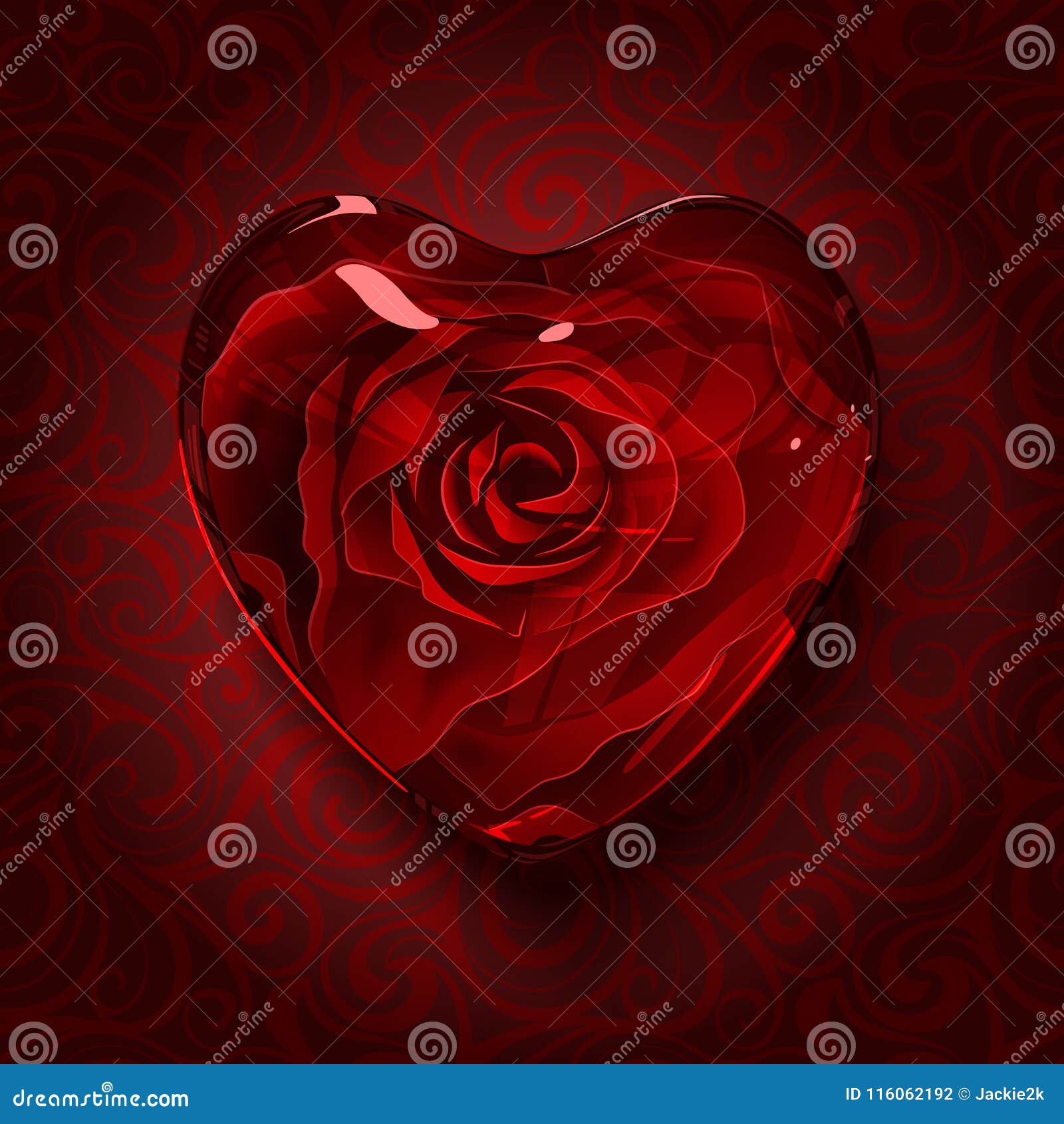 Red Glass Heart with Rose Inside Stock Vector - Illustration of holiday ...