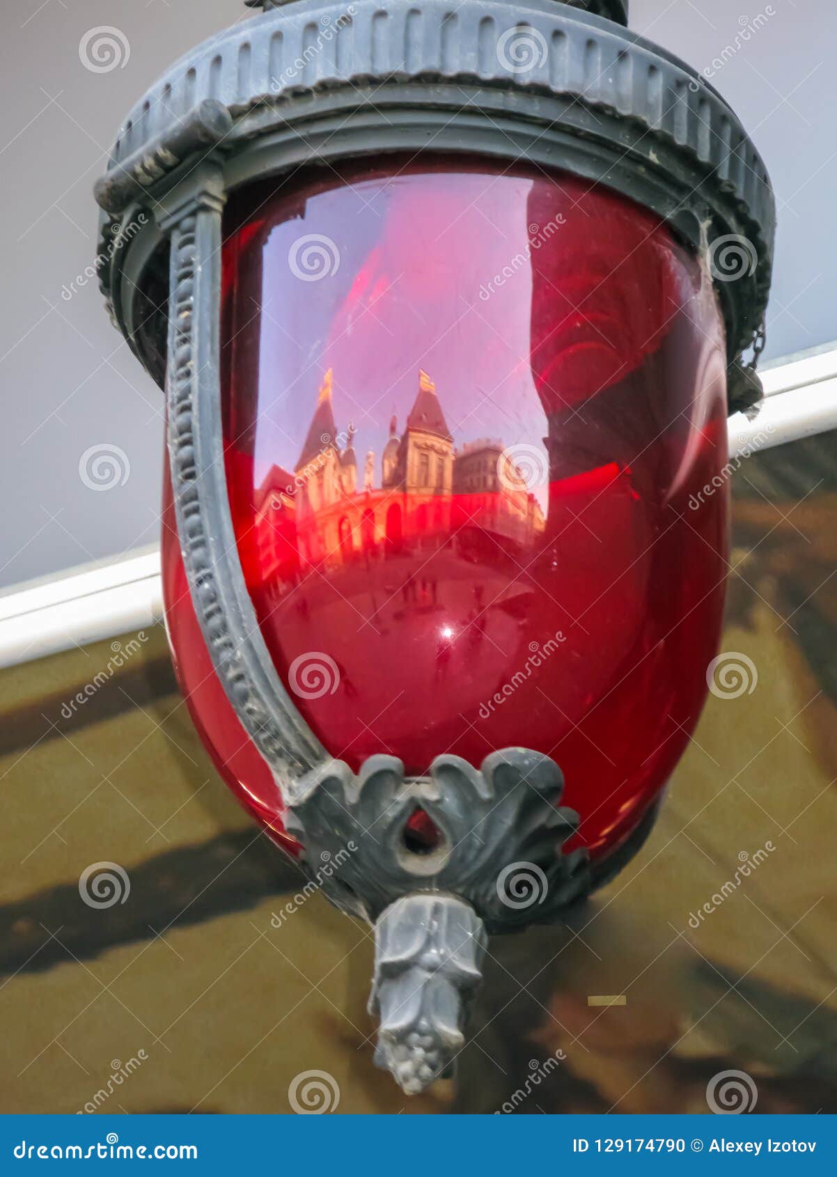 Red Glass Lantern with Lock Reflection Stock Photo - Image of twinkle ...