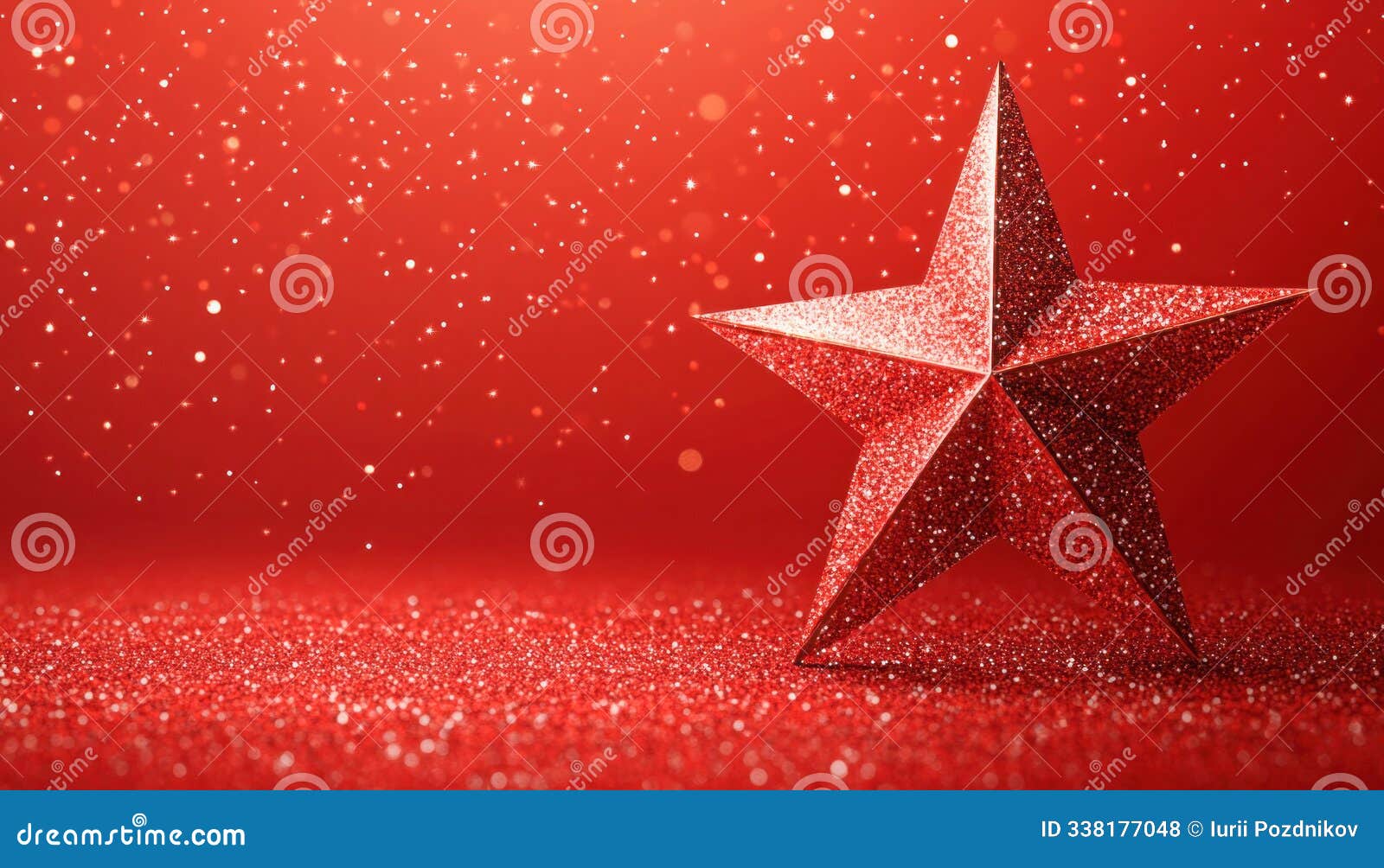 Red Glitter Star Standing on Red Glitter with Falling Glitter ...