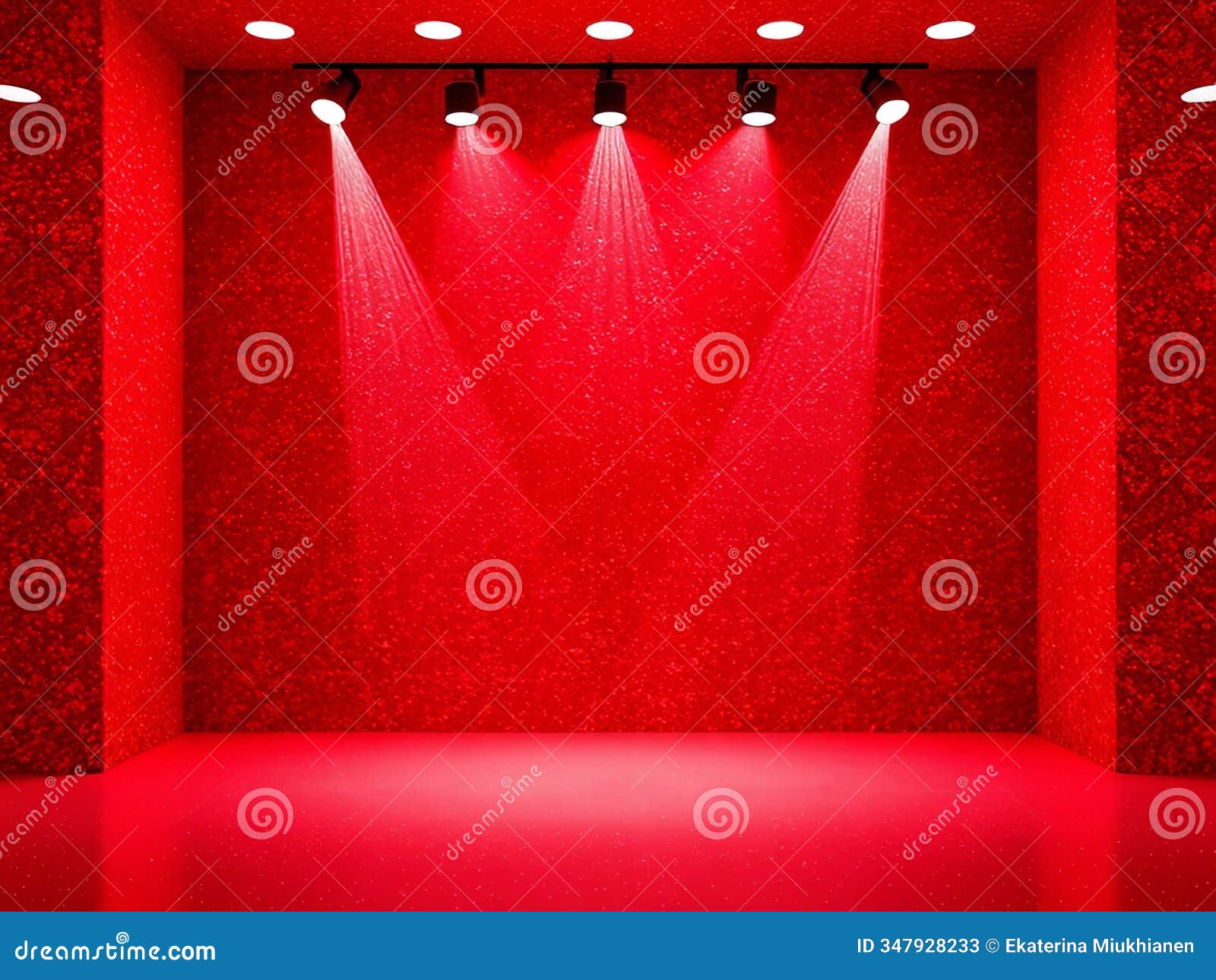 Red Glittering Effective Showroom Background with Lamps and Light ...