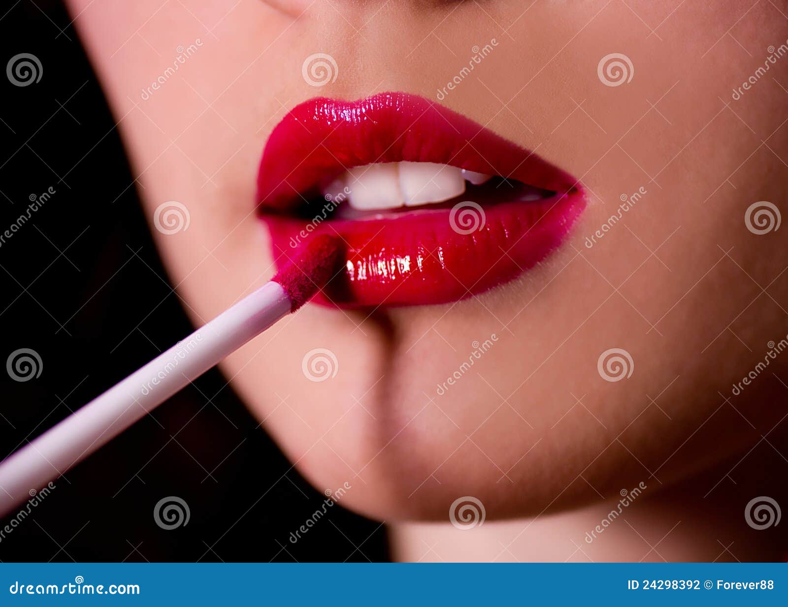 Red gloss lips with brash stock photo. Image of model - 24298392