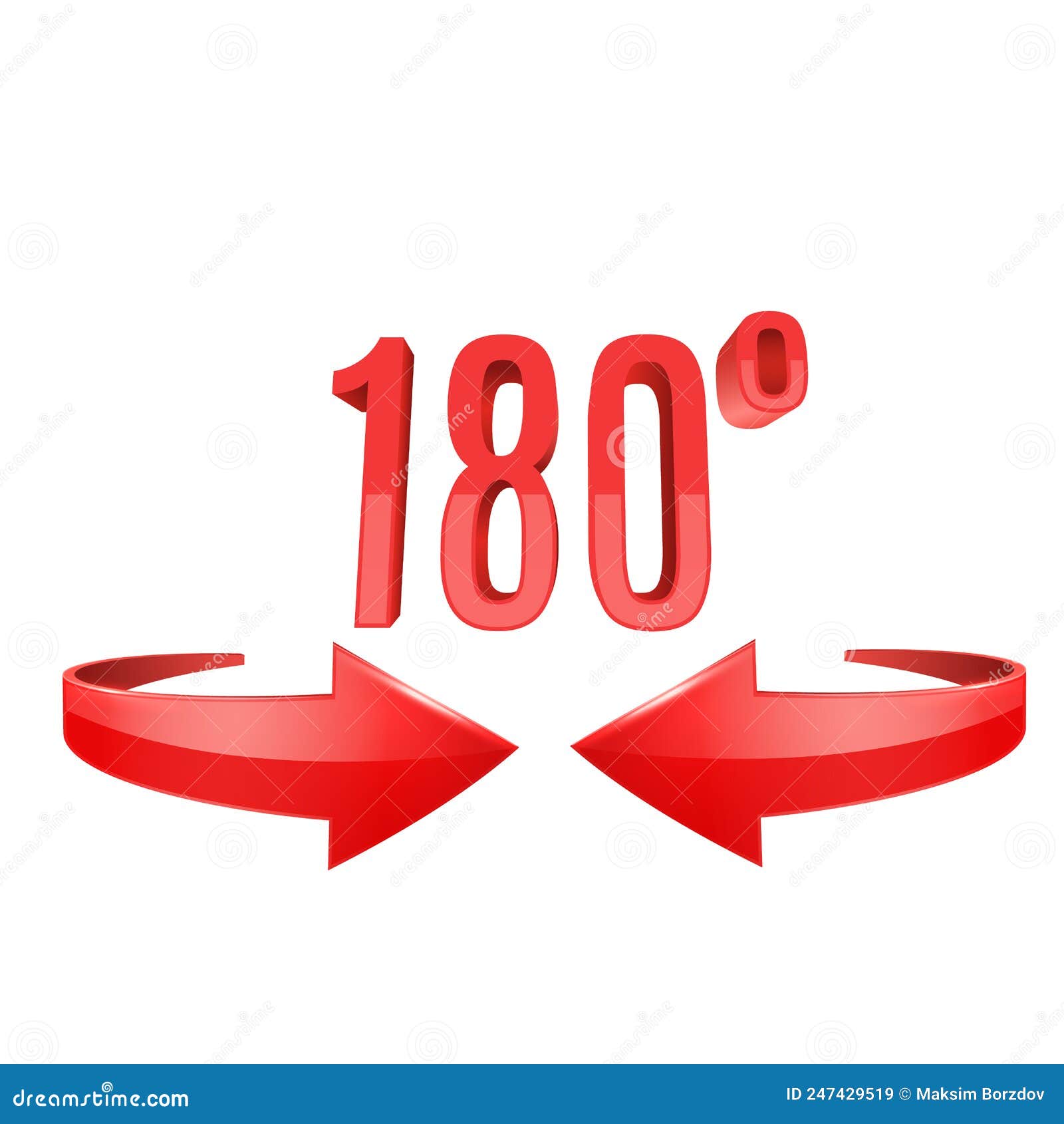 Red Glossy 3D Curve Arrows and 180 Degrees Sing. Stock Vector ...
