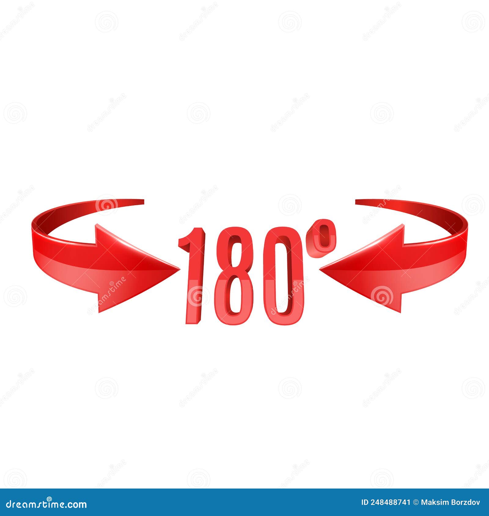 Red Glossy 3D Curve Arrows and 180 Degrees Sing. Stock Vector ...