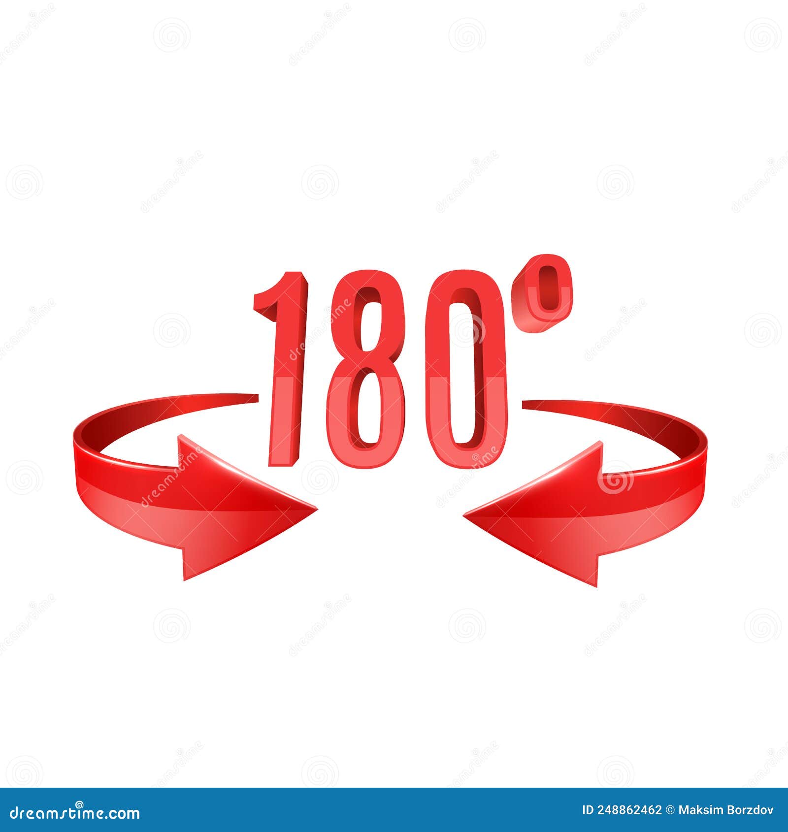 Red Glossy 3D Curve Arrows and 180 Degrees Sing. Stock Vector ...