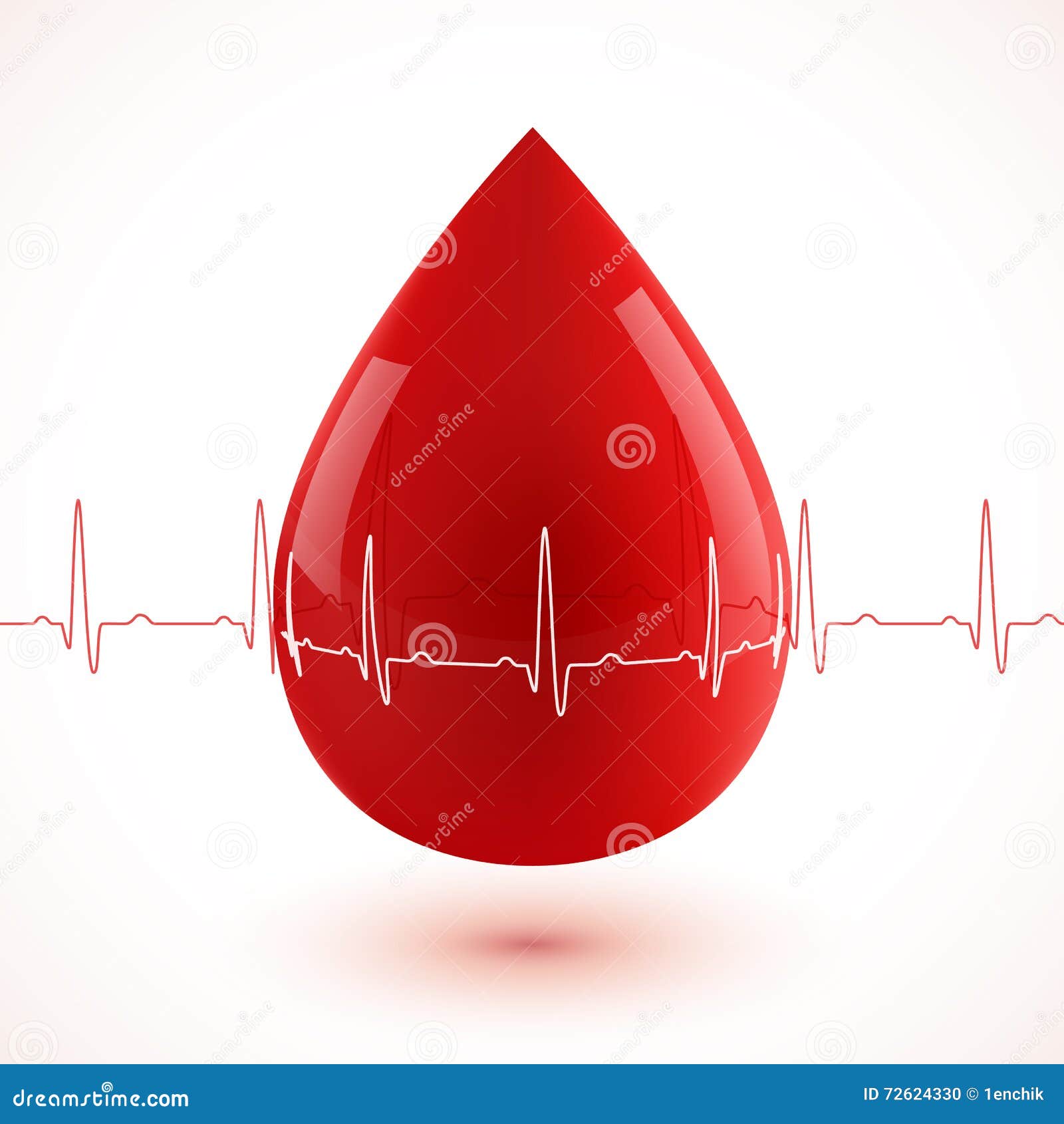 Red Glossy 3d Vector Blood Drop with Cardiogram Stock Vector ...