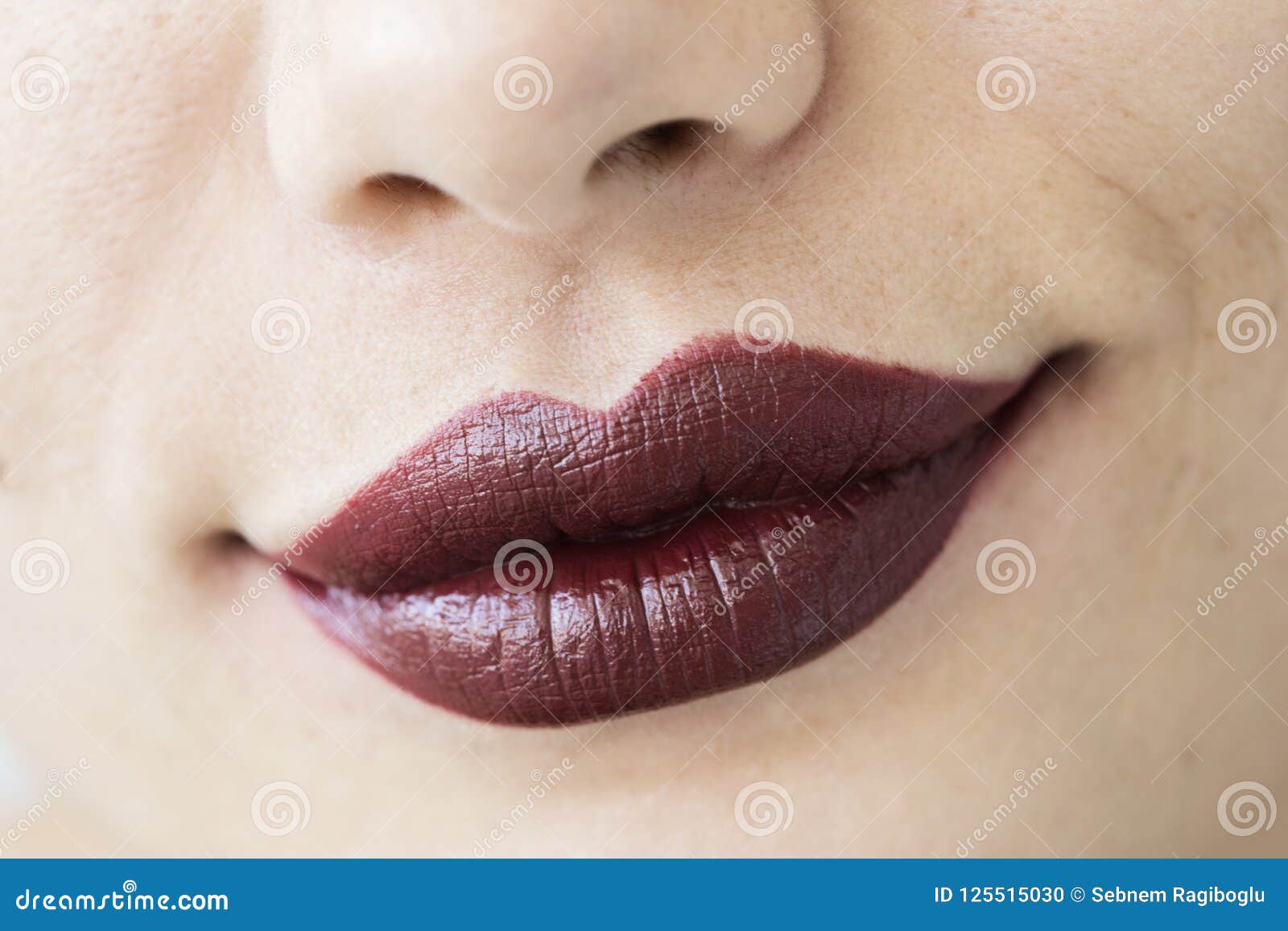 Red Glossy Female Lips Close Up View Stock Photo - Image of female ...