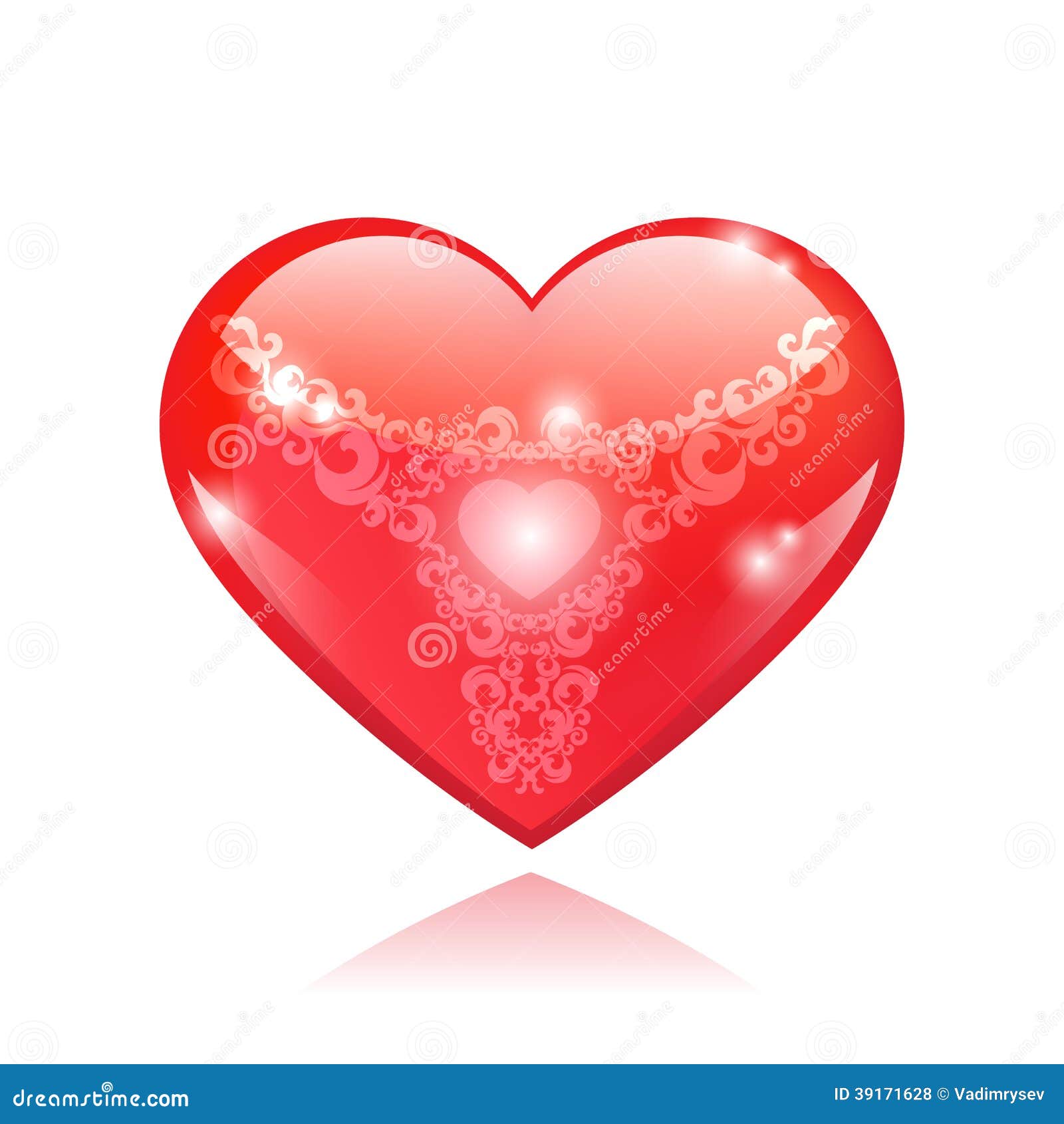 Red Glossy Heart Shape with Vintage Pattern Stock Vector - Illustration ...