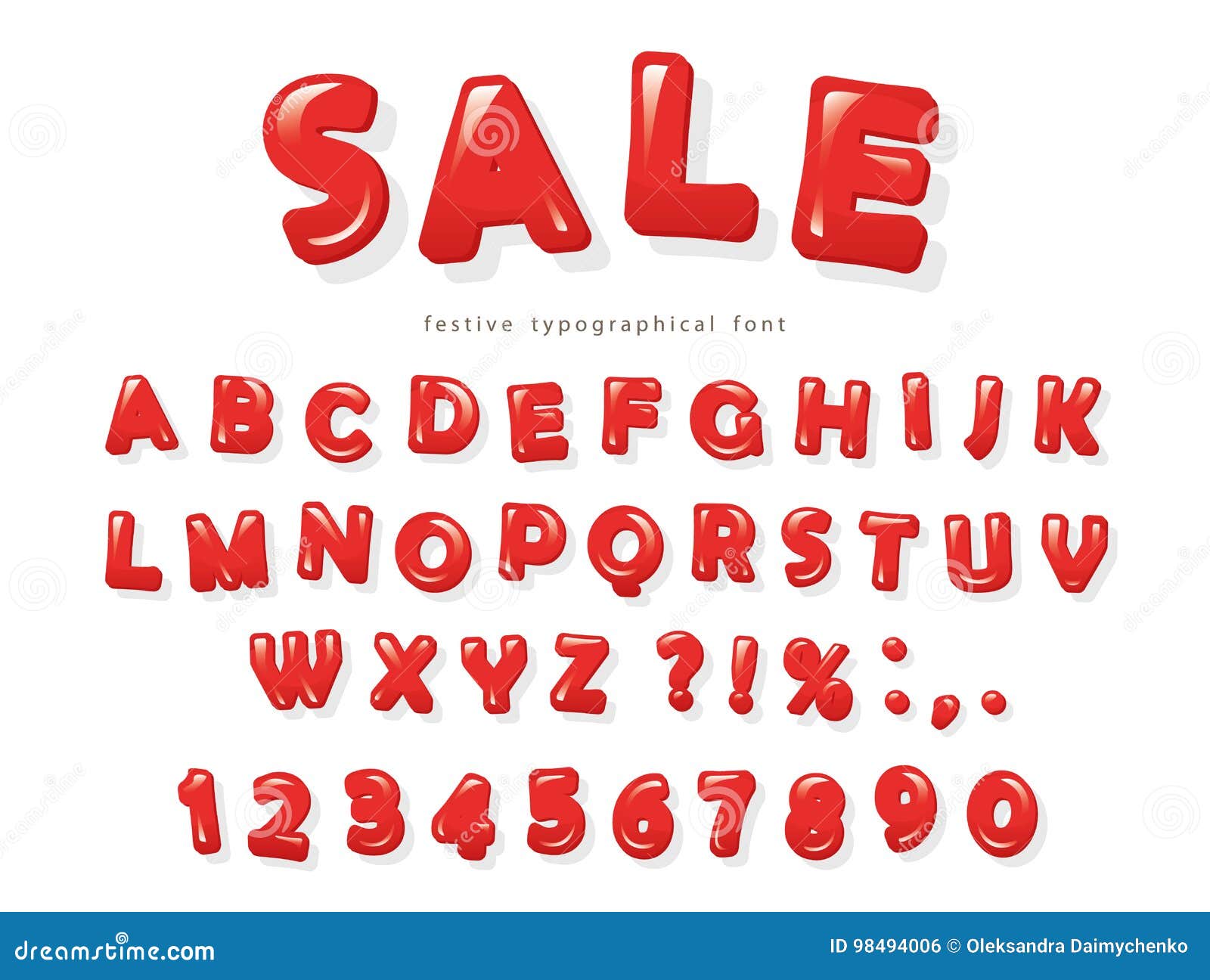 Red Glossy Letters and Numbers with Soft Shadows. Festive Font Design ...