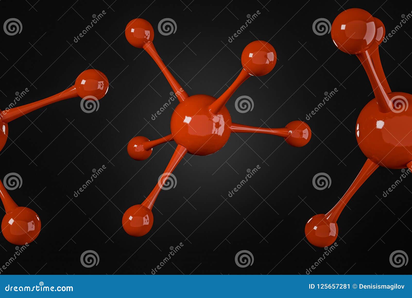 Red Glossy Molecules Over Black Background Stock Illustration ...