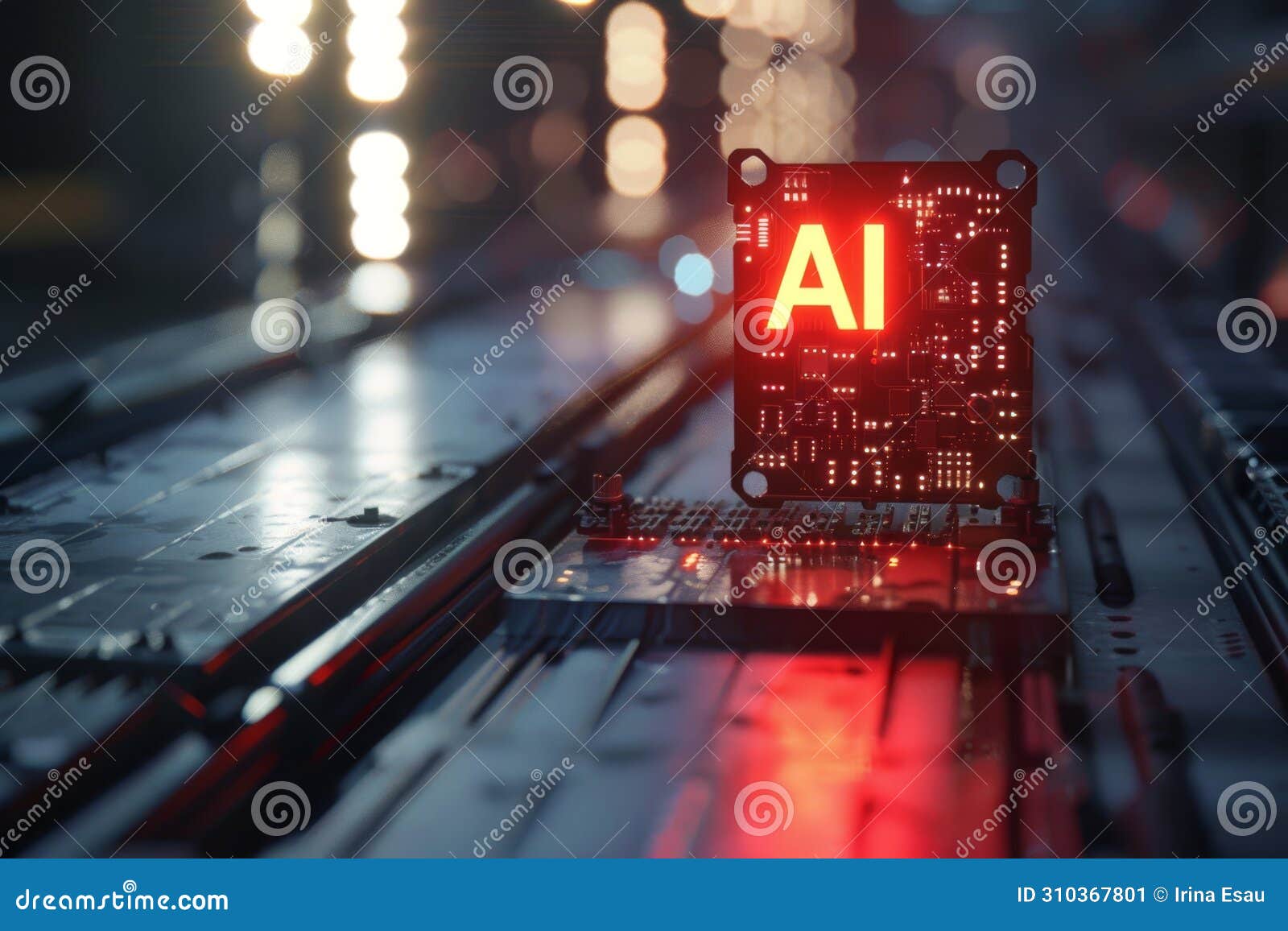 Red Glowing AI Microprocessor for Artificial Intelligence on Circuit ...
