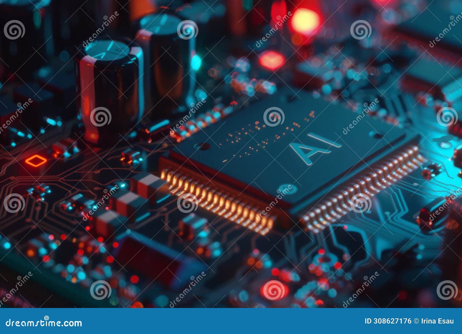 Red Glowing AI Microprocessor for Artificial Intelligence on Circuit ...