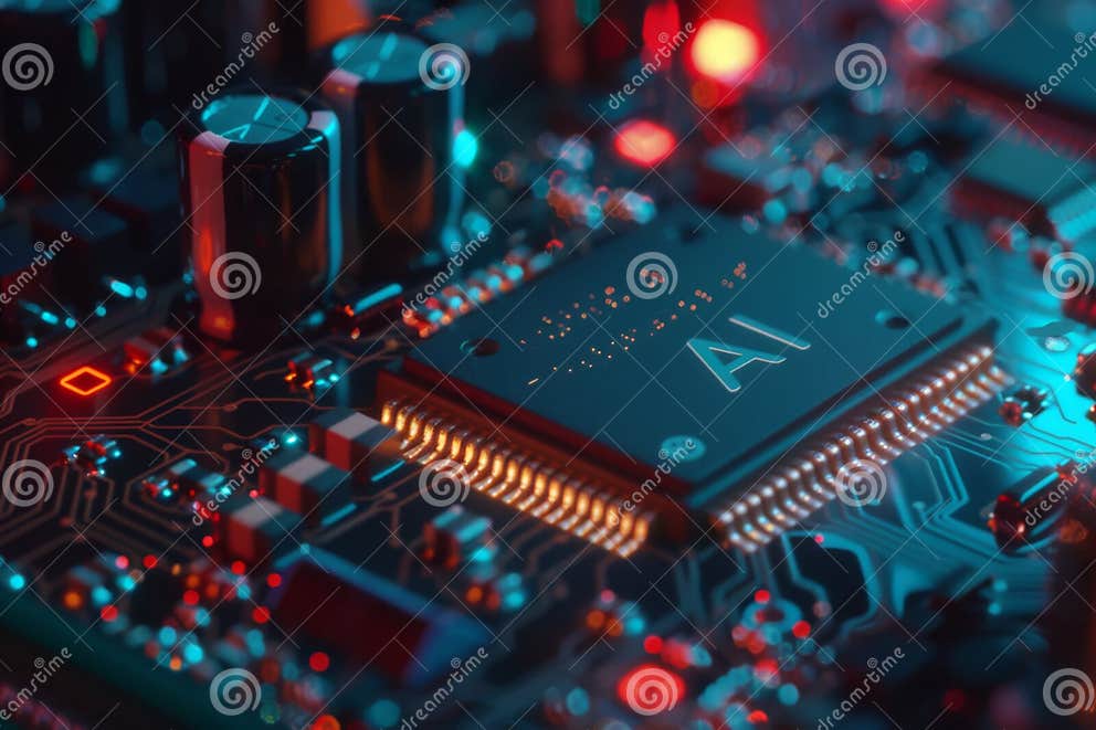 Red Glowing AI Microprocessor for Artificial Intelligence on Circuit ...