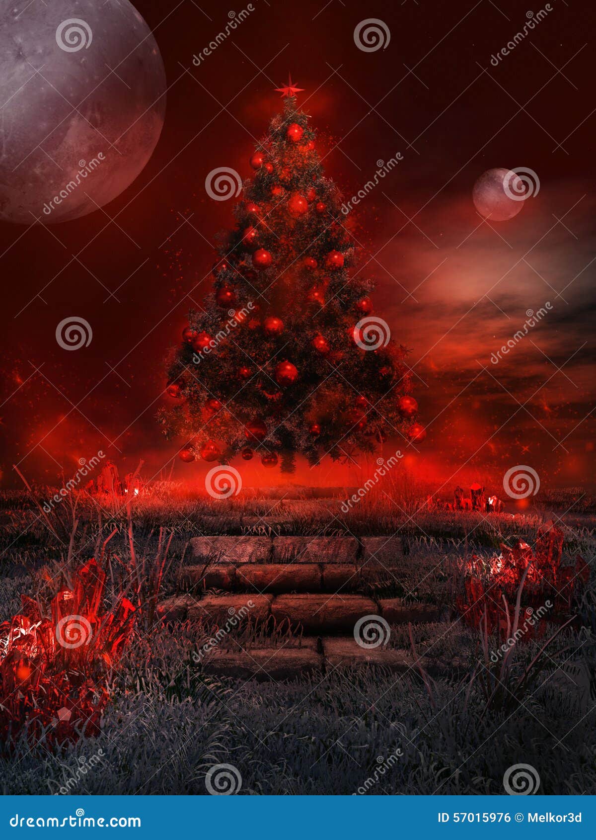 Red glowing christmas tree stock illustration. Illustration of crystals ...