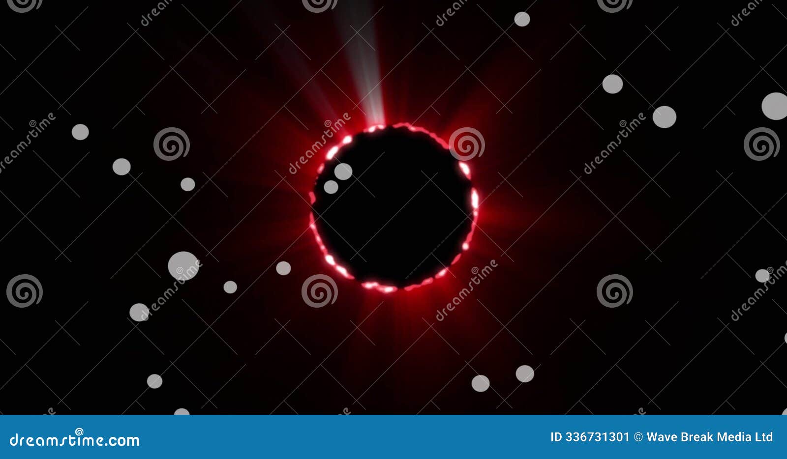 Red Glowing Circle with Light Rays and White Dots Image on Black ...