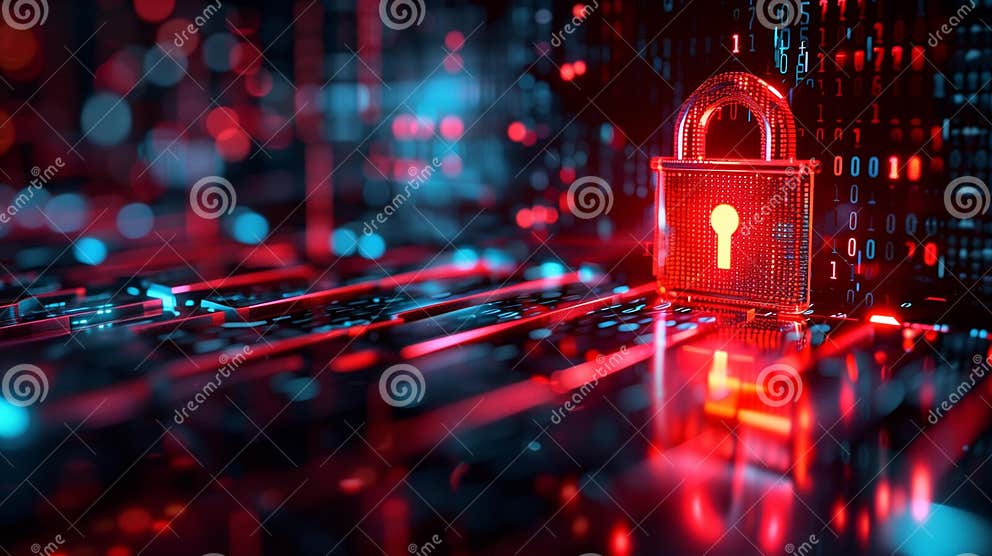 Red Glowing Closed Padlock Binary Code Background Emphasizes Concept Insider Threat Cyber ...