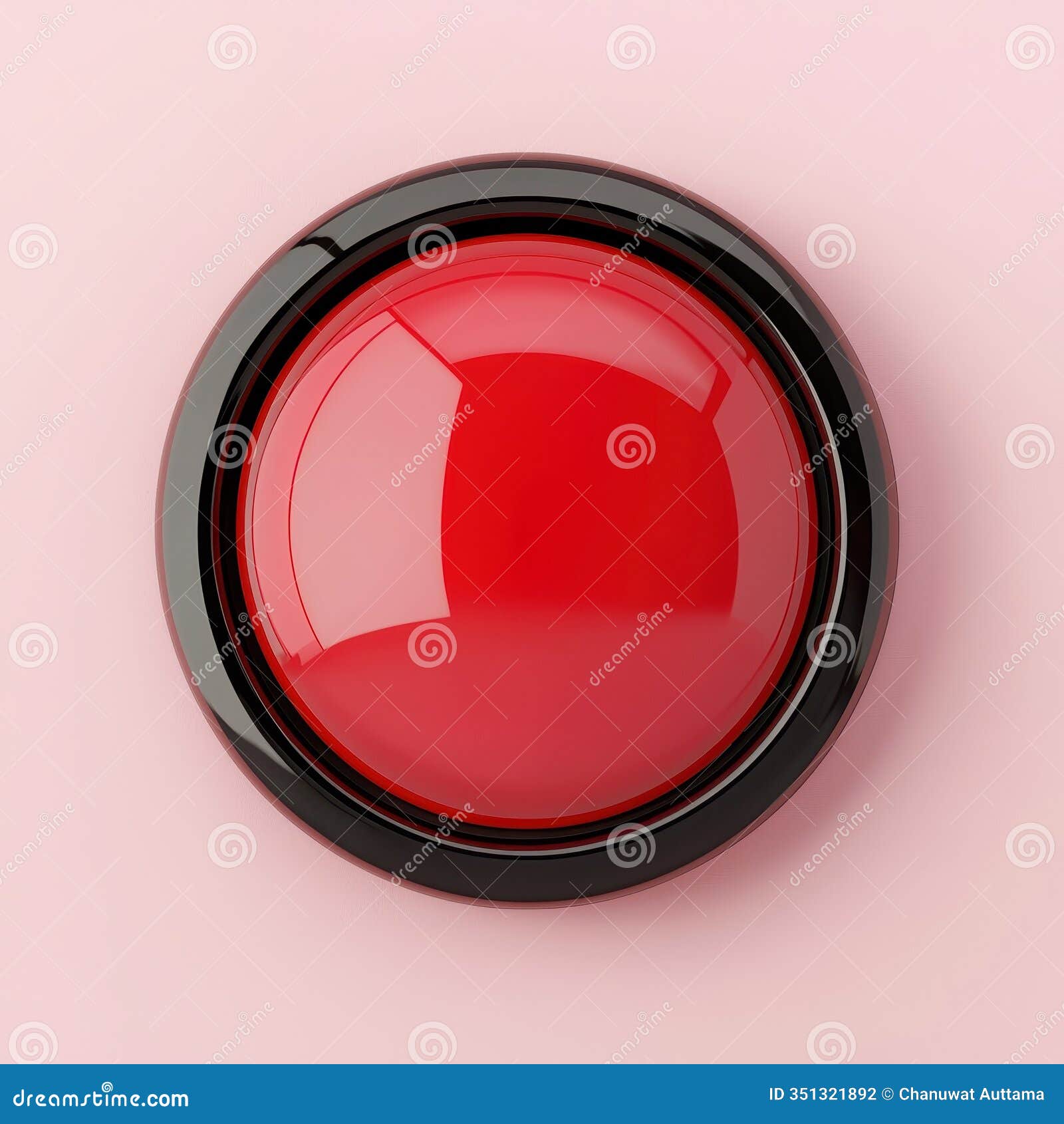 Red Glowing 3D Button Shiny Glass Black Frame Push Button Round ...