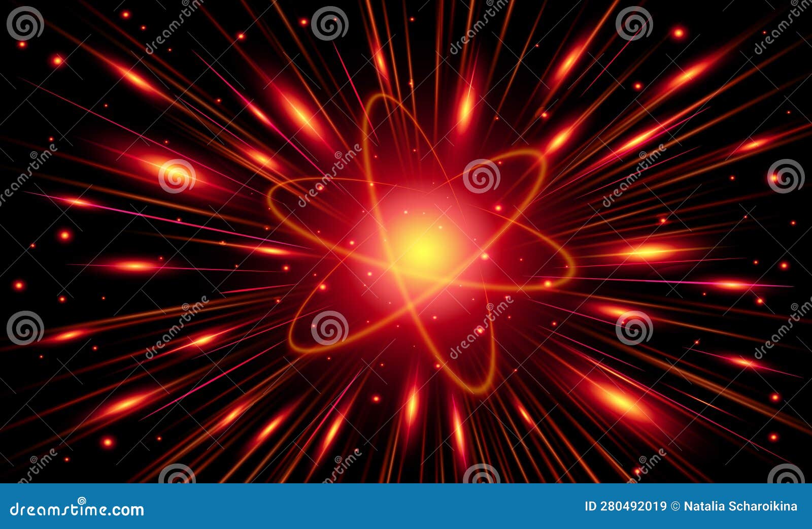 Red Glowing Lines and Particles of Strong Energy, Magic in Black Space ...