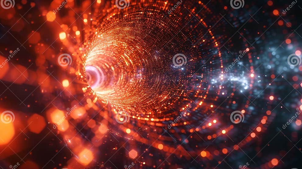 Red Glowing Particle Tunnel, Blending Scifi Elements of Technology and Space Exploration Stock ...