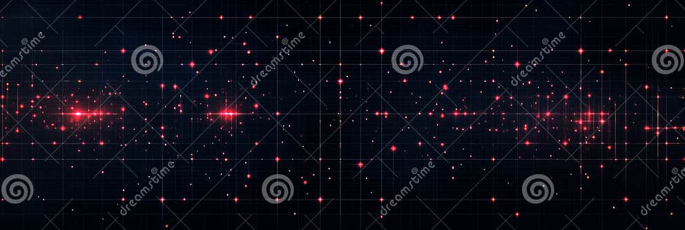 Red Glowing Particles Floating and Sparkling in Digital Grid Space ...