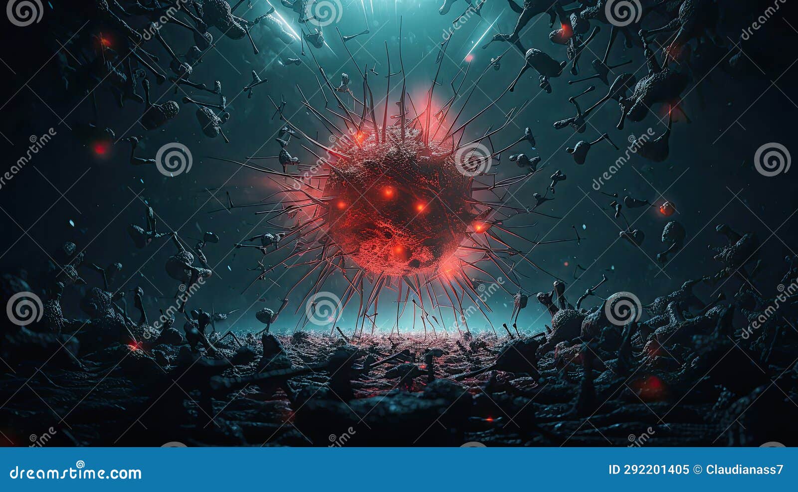 Red Glowing Virus in a Dark Area Stock Image - Image of science ...